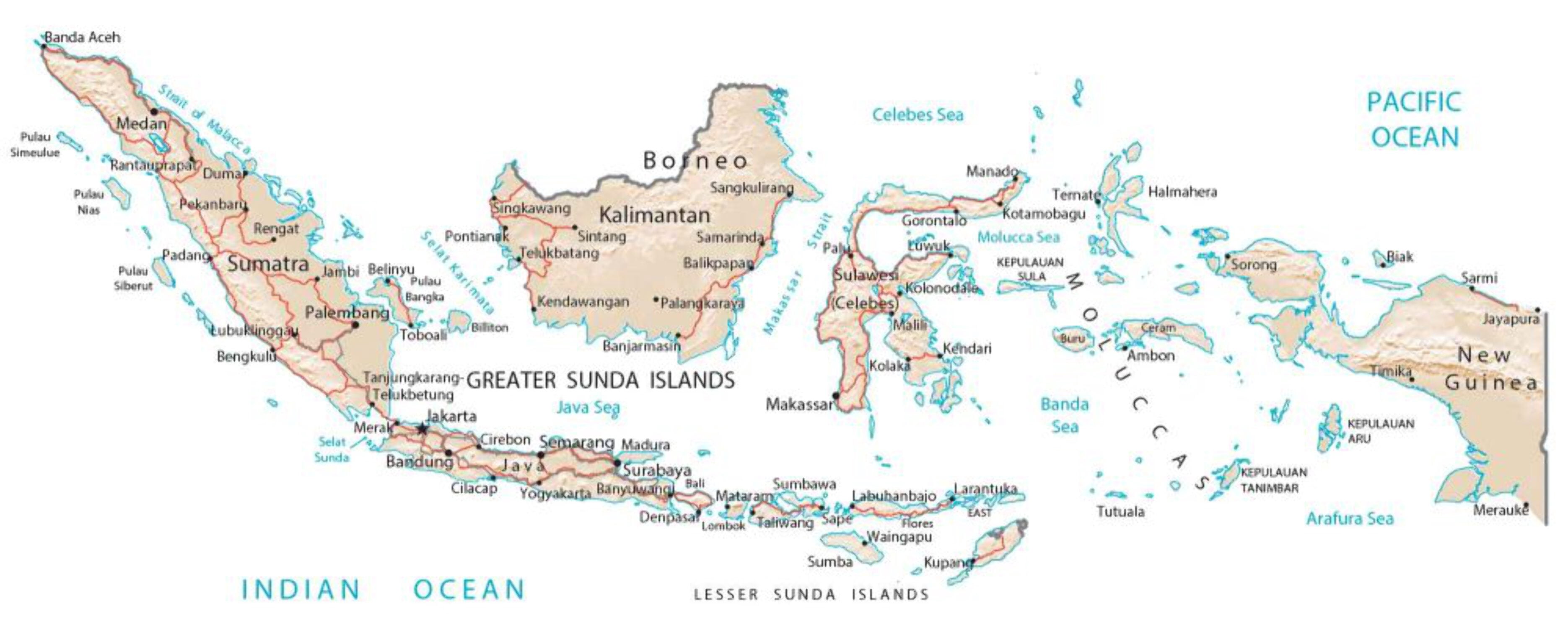 Indonesia Physical Terrain Map GLOSSY POSTER PICTURE PHOTO PRINT BANNER ...