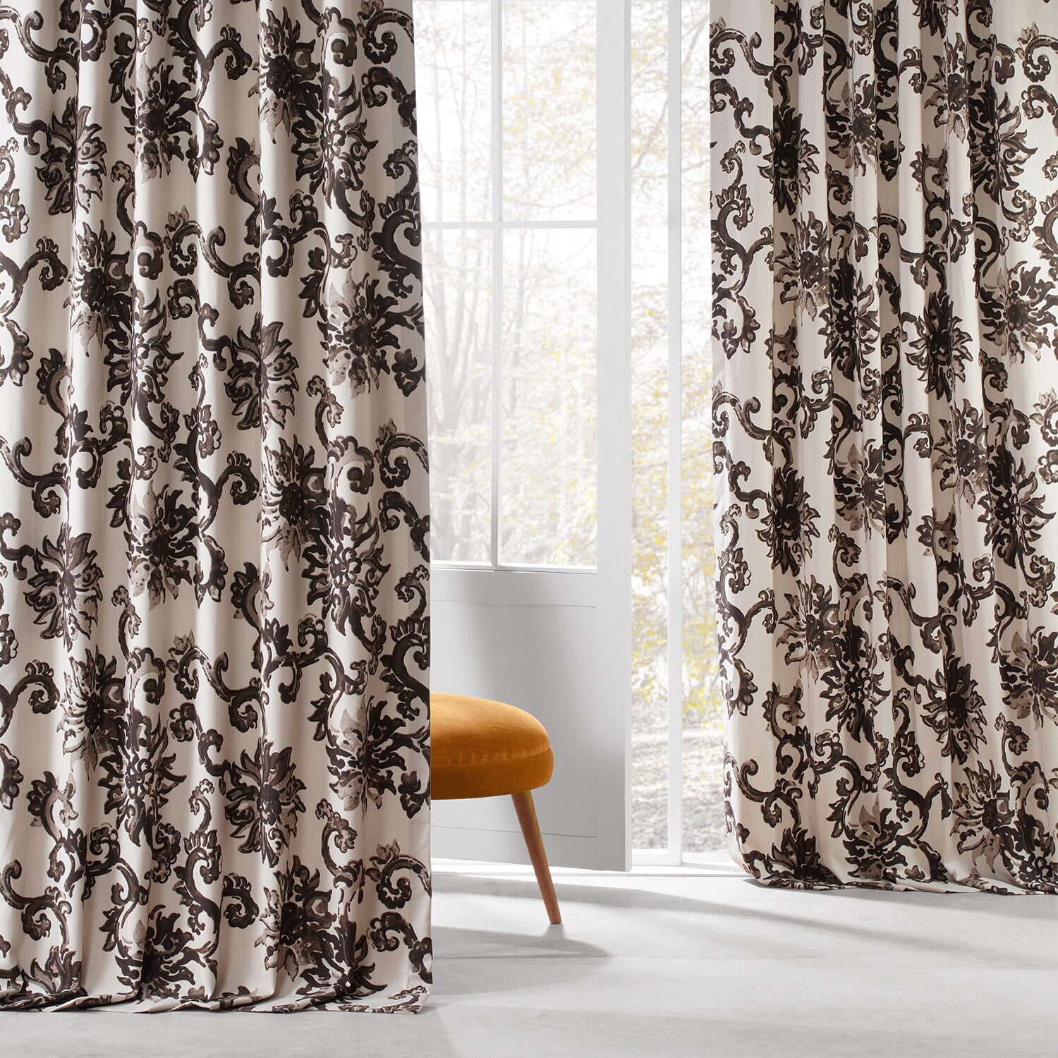 Indonesian Brown Printed Cotton Twill Curtain (1 Panel), Indonesian ...