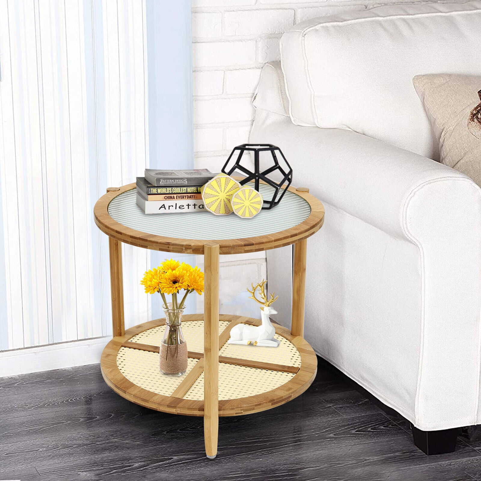 Indoor 2 Tiers Round Coffee Table Mid Century Modern Engineered Living ...
