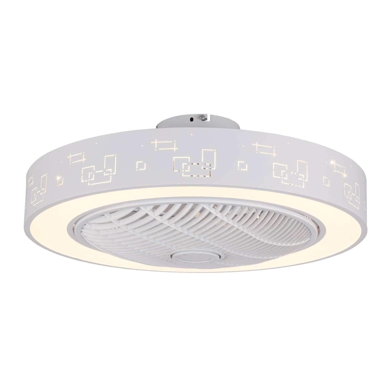 Indoor 23" Enclosed Drum Ceiling Fan with Light Remote Control, 3 Color ...