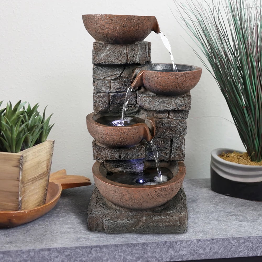 Buddha Fountain 4-Tier Lotus Desk Fountain - Relaxing Water Feature For ...