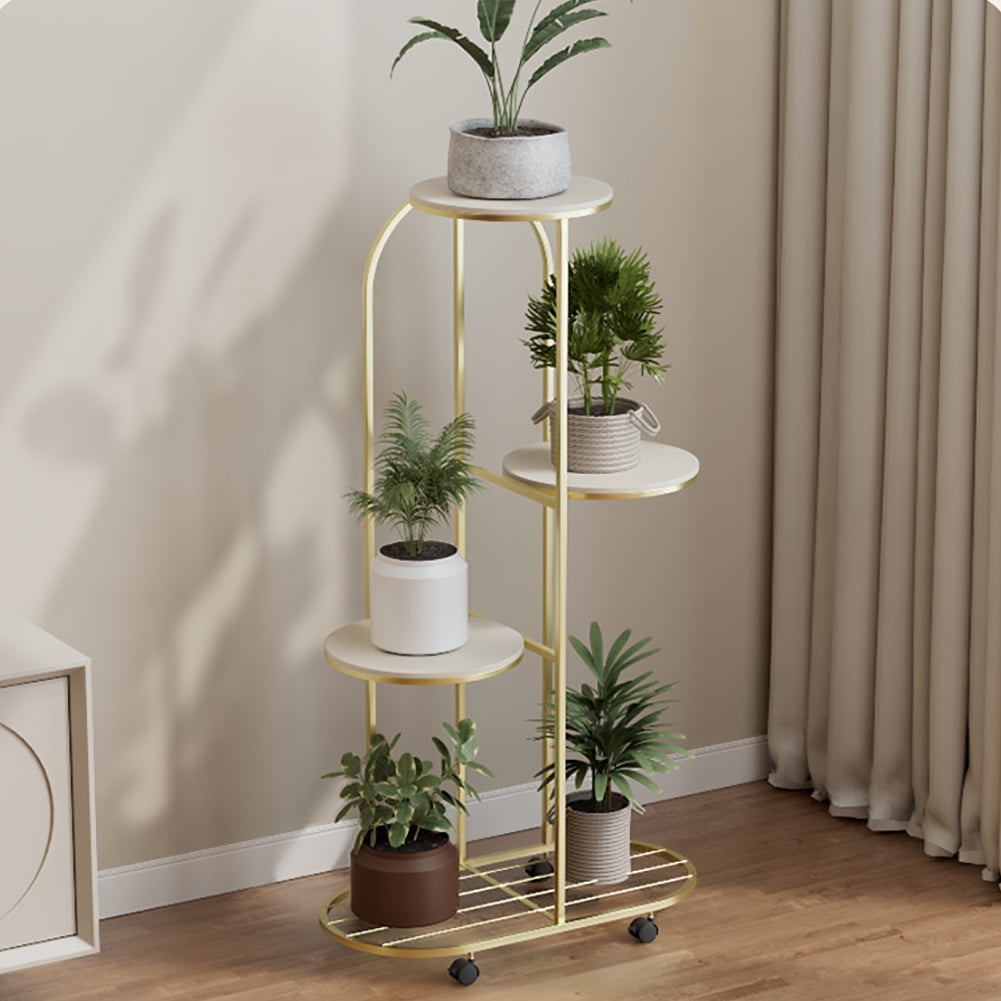 Indoor 5 Tier/4 Tier Plant Stand with Wheels, Wrought Iron Rolling ...