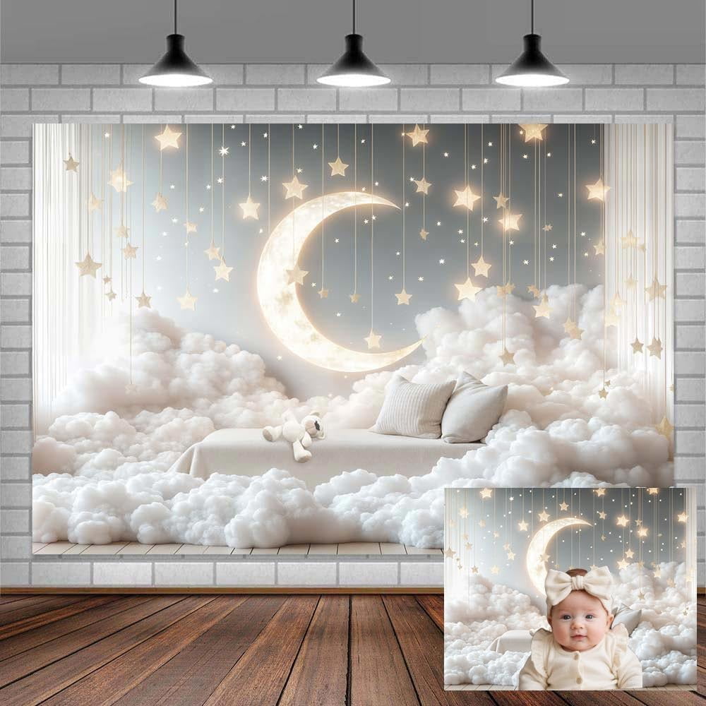 Indoor Baby Photo Backdrop Baby Shower Kids Photo Moon and Stars ...