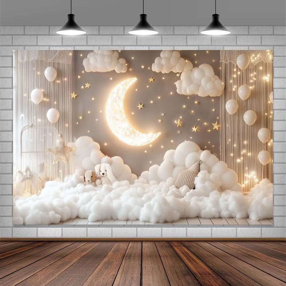 Indoor Baby Photo Backdrop White Moon Stars Baby Shower Photography ...