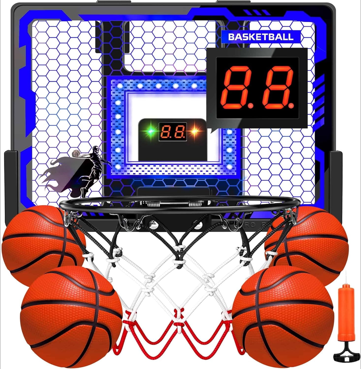 Indoor Basketball Hoop Pro, Mini Basketball Hoop Over The Door with LED ...