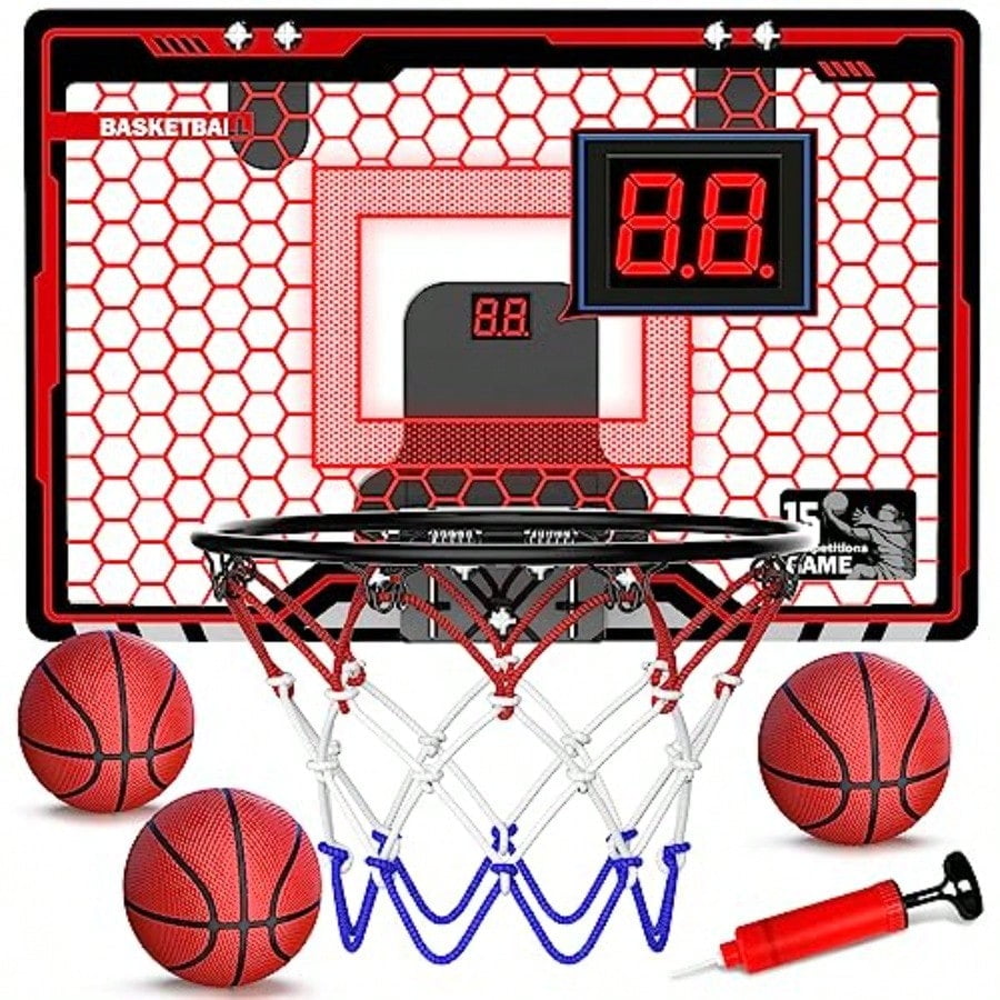 Indoor Basketball Hoop for Over The Door Mini Basketball Hoops with LED ...