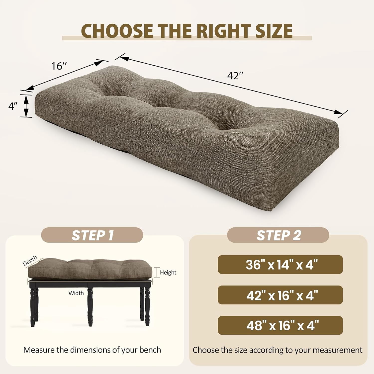 Indoor Bench Cushion for Indoor Furniture, Non-Slip Tufted Overstuffed ...