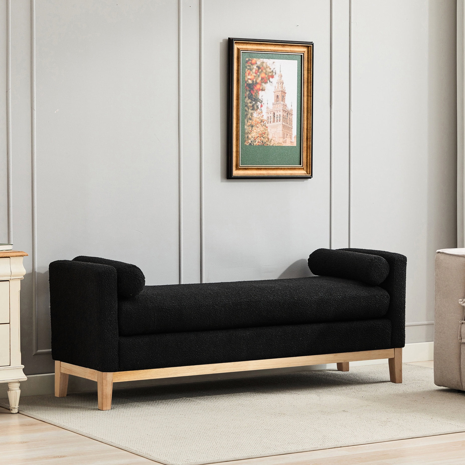 Indoor Bench for Multiple Rooms | Fluted Wood Detail and Soft Cushion ...