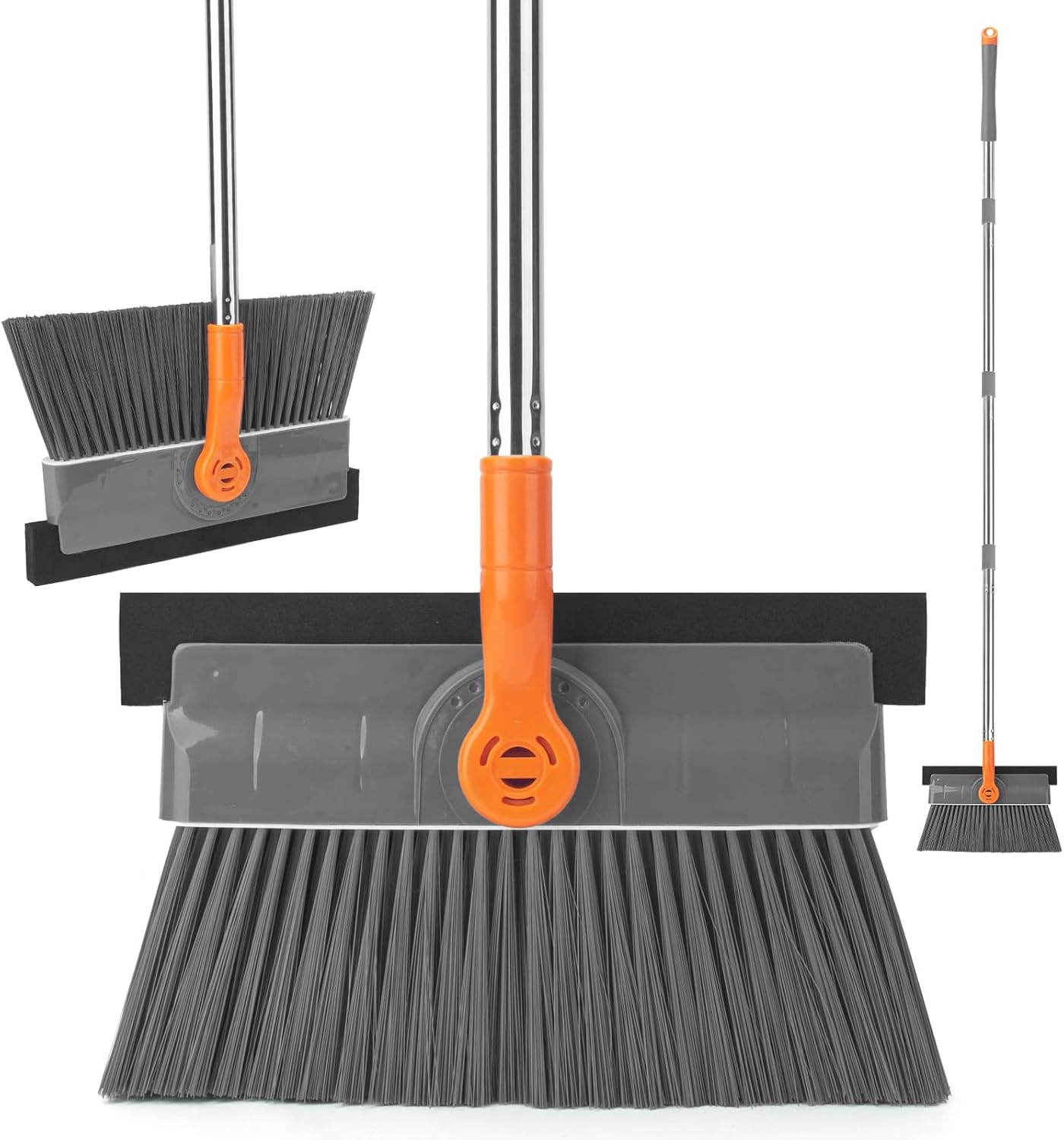 Indoor Broom with Squeegee, 53" Long Handle Soft Bristle House Brooms ...