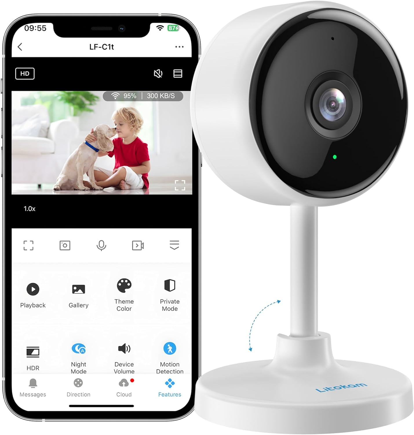 Litokam Indoor Security Camera, 2K Night Vision, WiFi, 2-Way Audio ...