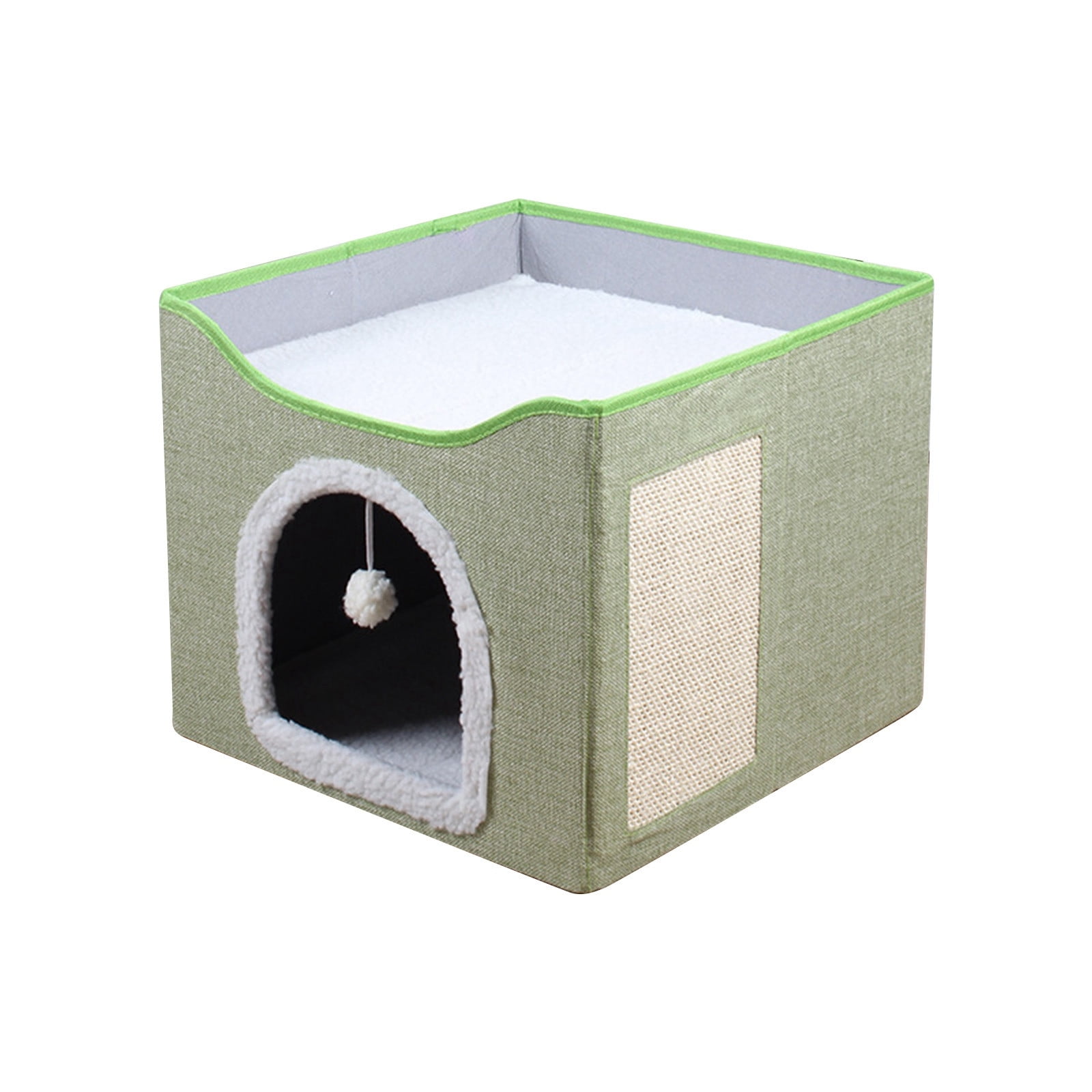 Indoor Cat Beds House - Cozy Cat Cube House with Hanging Ball Plush ...