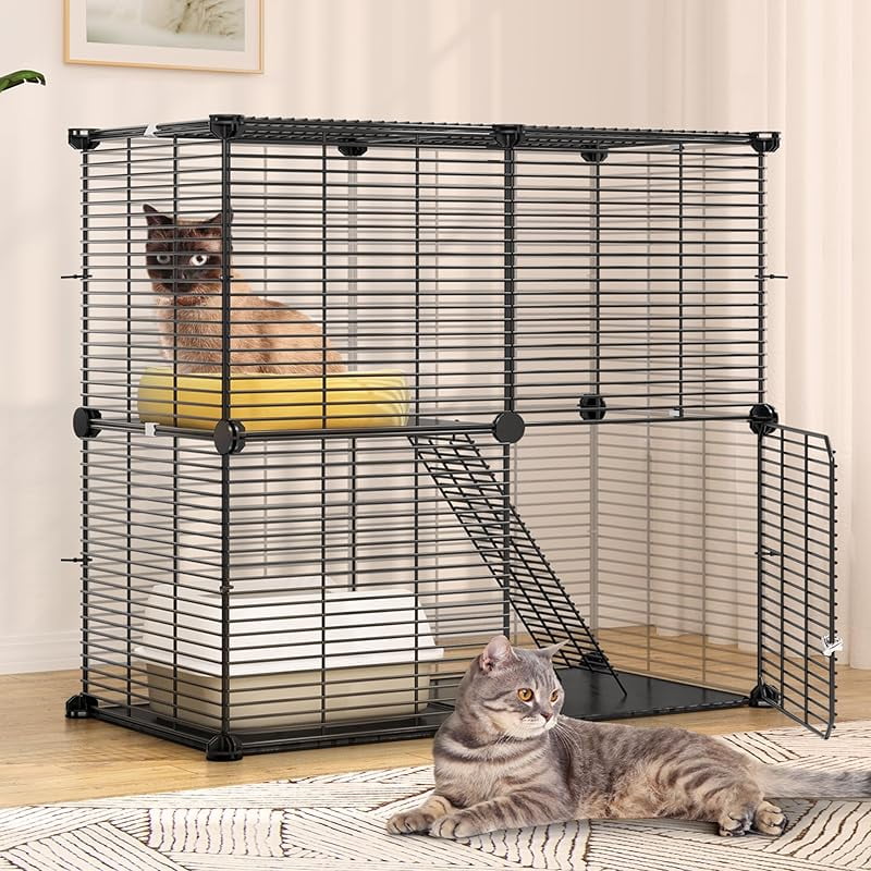 Indoor Cat Cage 2 Tier Kitten Cage, Versatile DIY Playpen for Cats ...