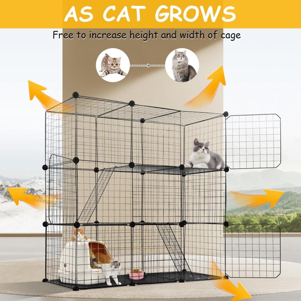Indoor Cat Cage,3-Tier Cat Habitat Cage with Hammock and Stairs,Large 3 ...