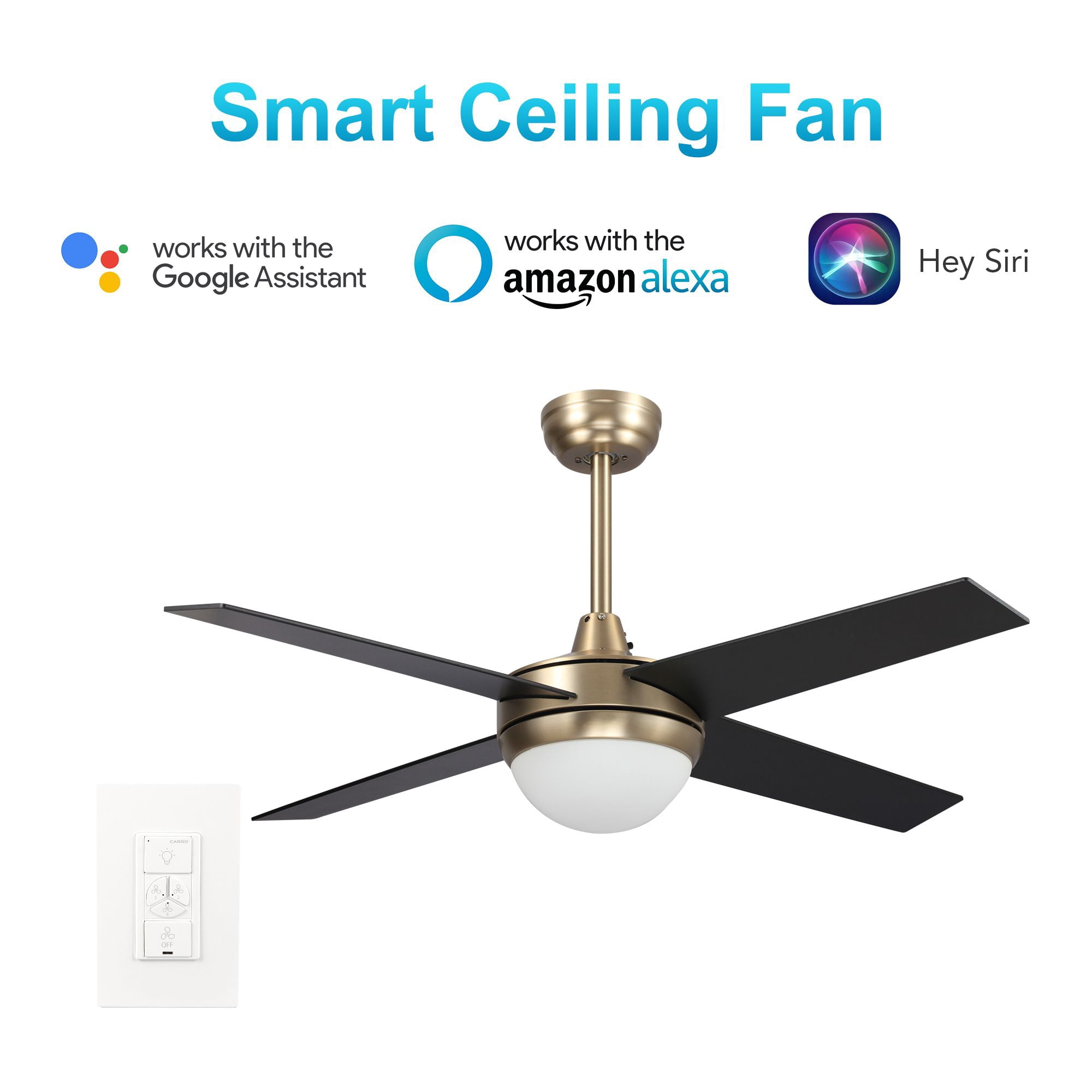 Indoor Ceiling Fan 52inch 4 Blades with LED Light and Smart Wall ...