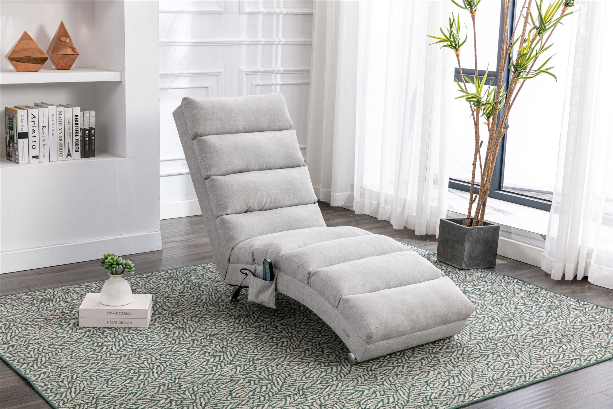 Indoor Chaise Lounge Chair, Linen Electric Massage Recliner Sleeper ...