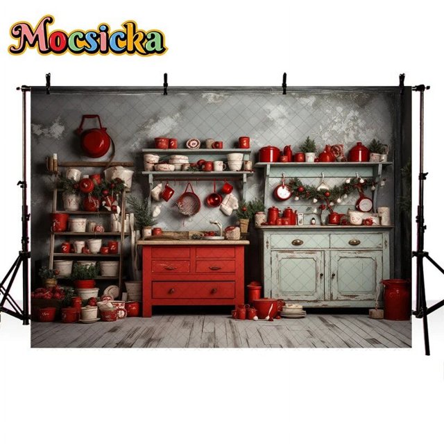 Indoor Christmas Kitchen Backdrop For Kids Family Portraits Photography ...