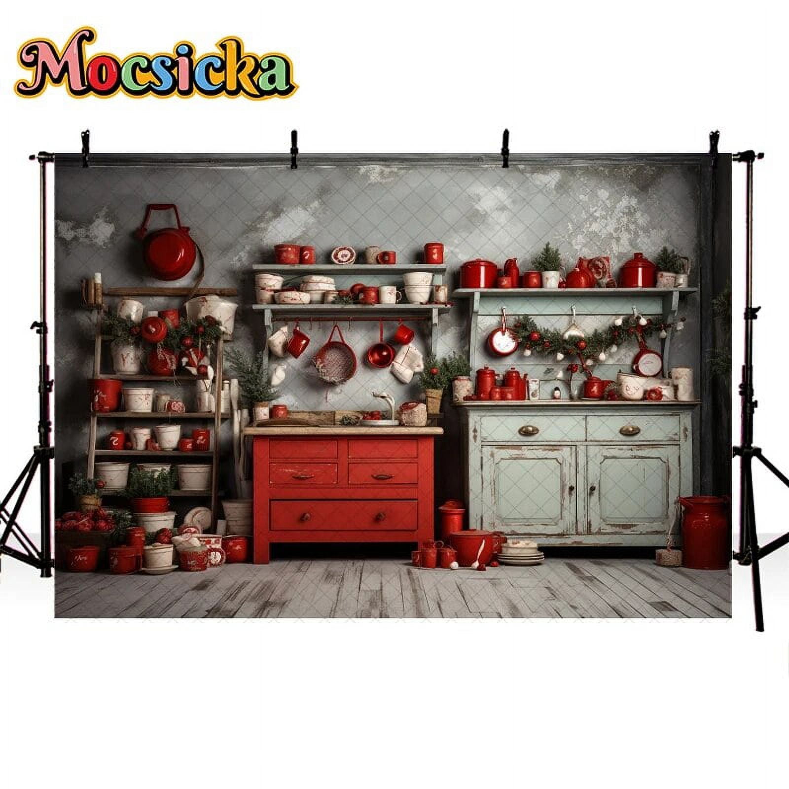 Indoor Christmas Kitchen Backdrop For Kids Family Portraits Photography ...