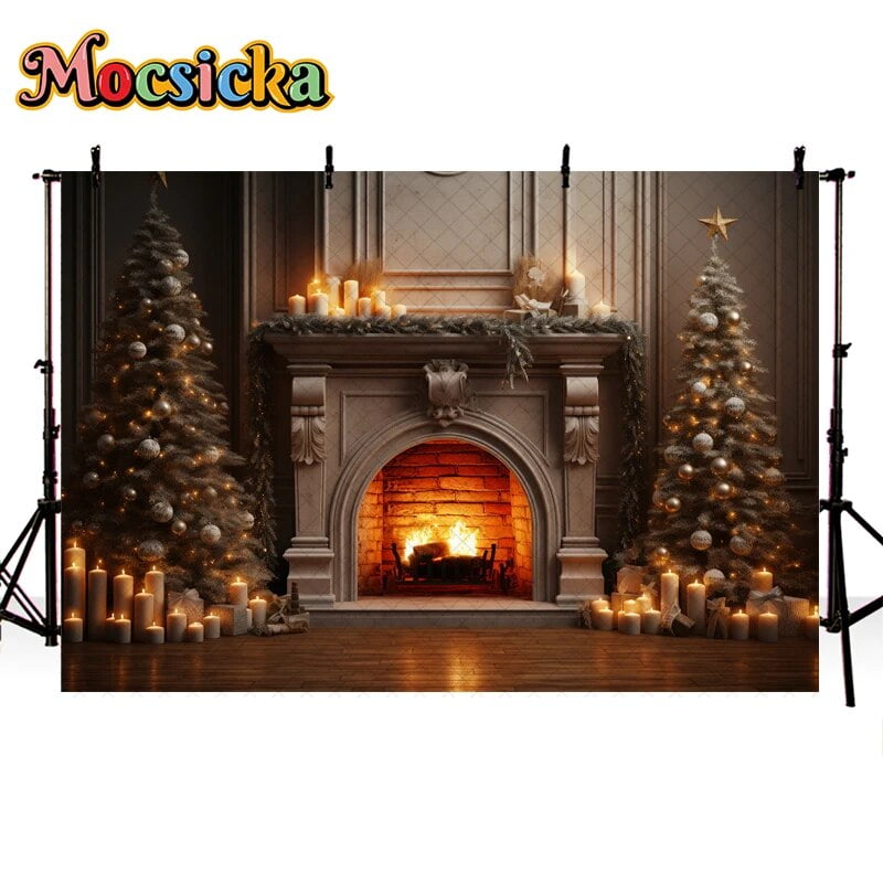 Indoor Christmas Mantel Photography Background Kids Art Portrait Photo ...