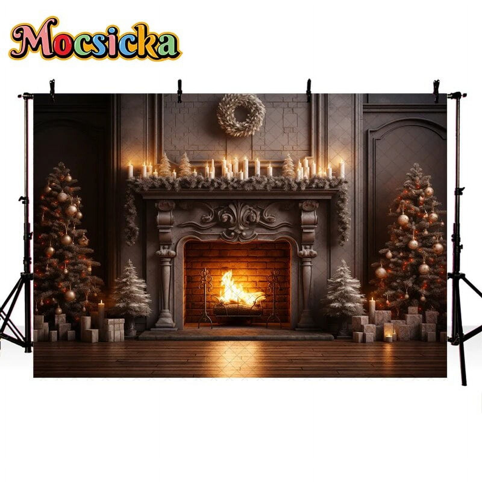 Indoor Christmas Mantel Photography Background Kids Art Portrait Photo ...