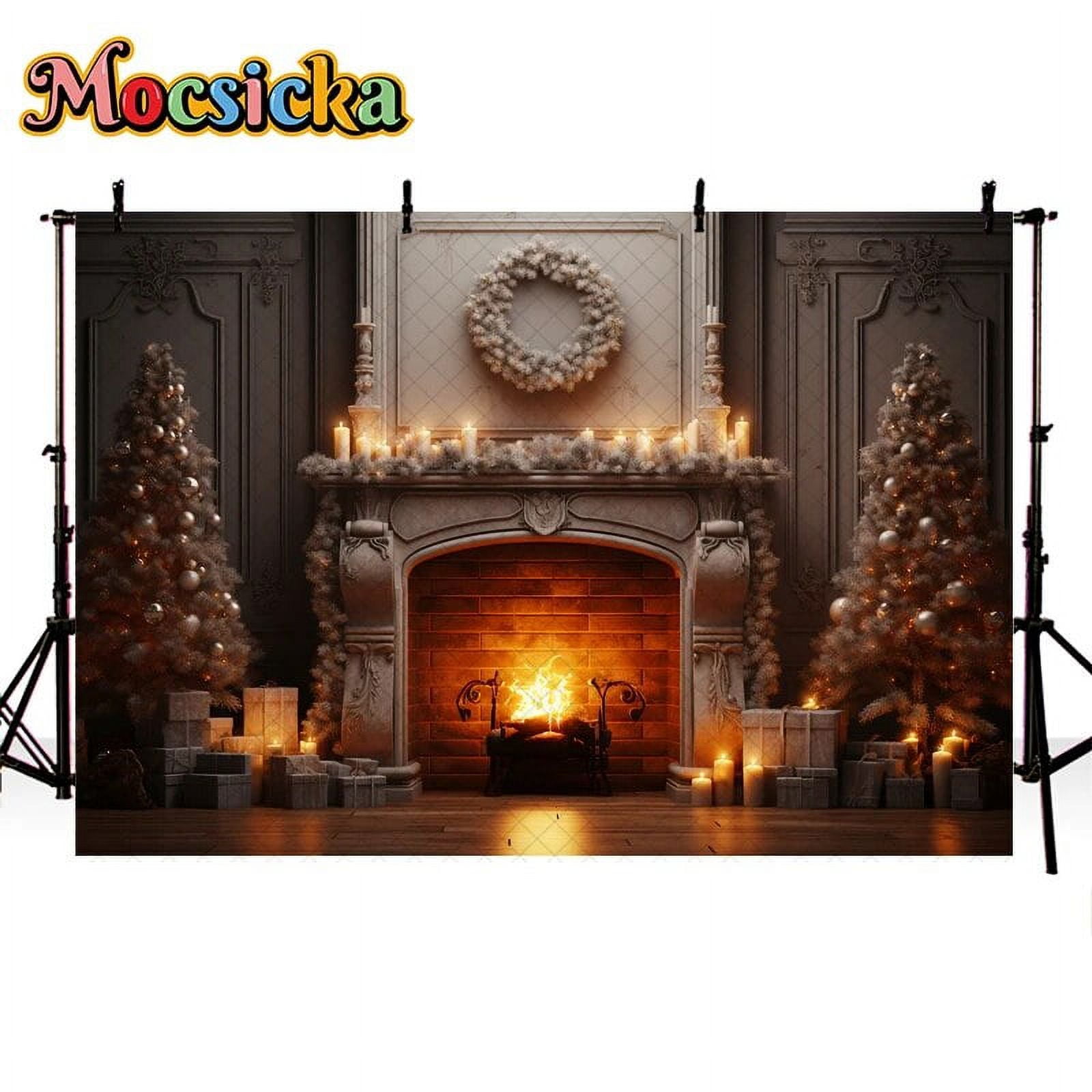 Indoor Christmas Mantel Photography Background Kids Art Portrait Photo ...