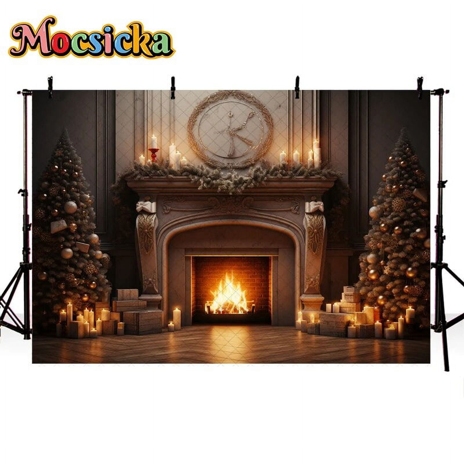 Indoor Christmas Mantel Photography Background Kids Art Portrait Photo ...