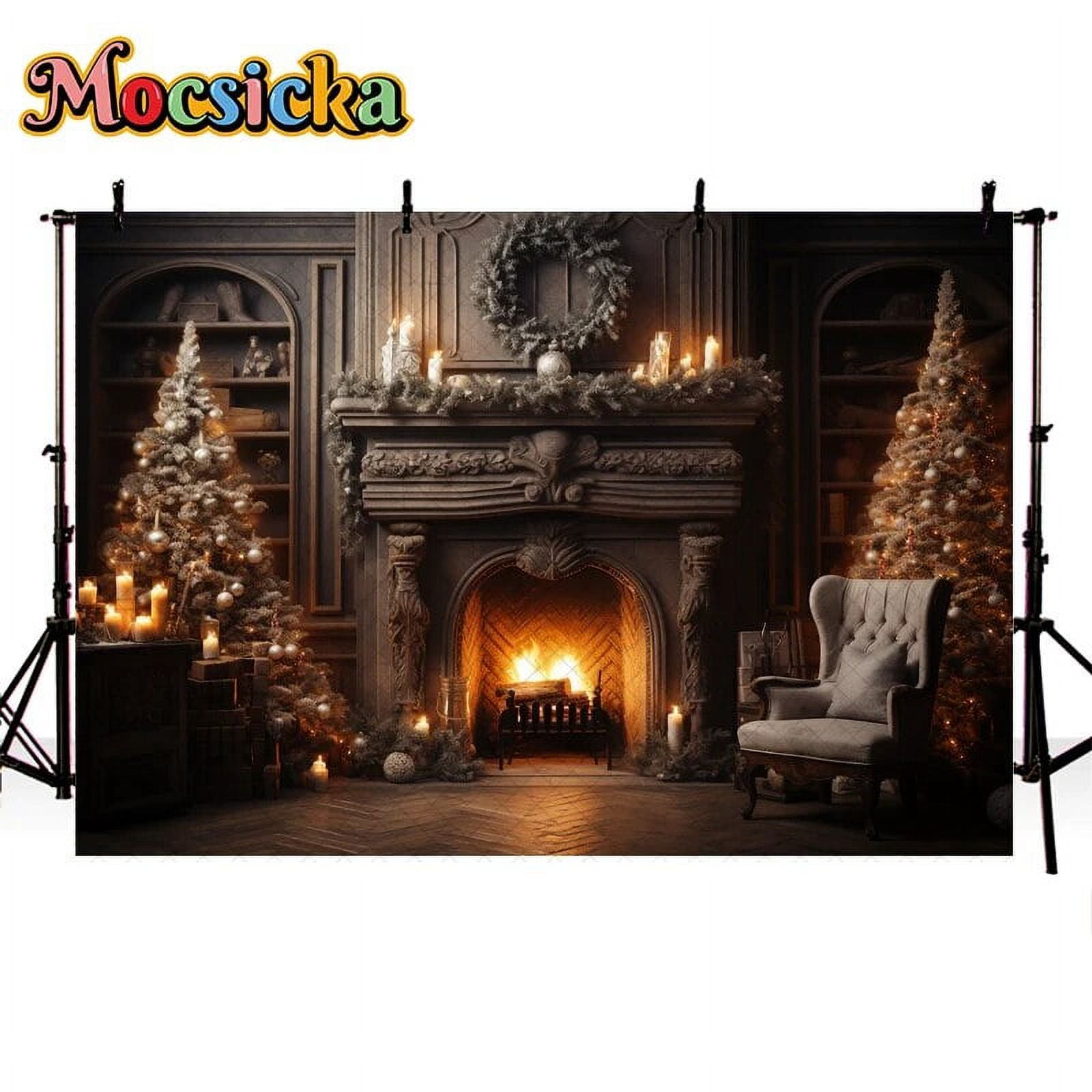 Indoor Christmas Mantel Photography Background Kids Art Portrait Photo ...