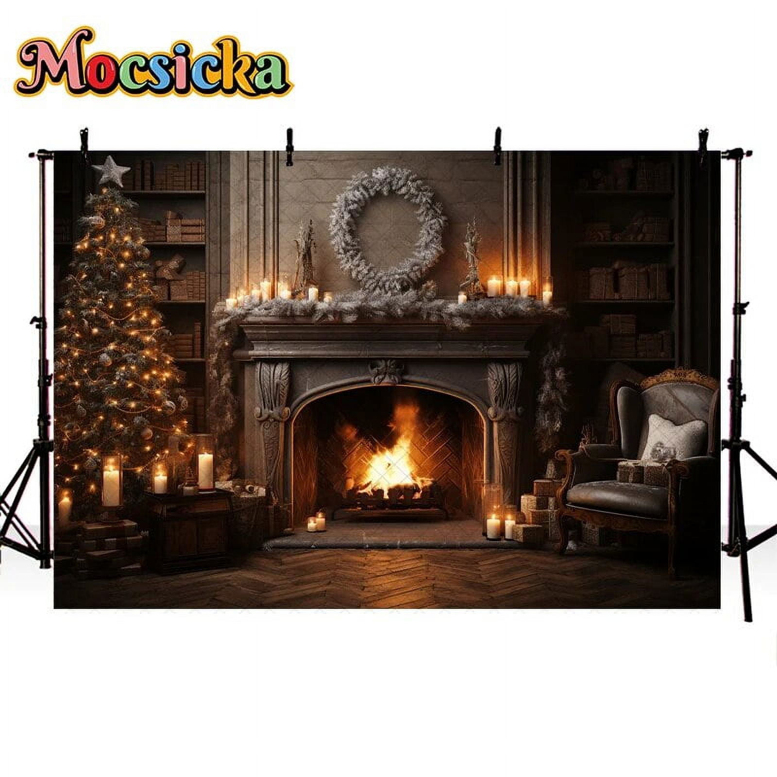 Indoor Christmas Mantel Photography Background Kids Art Portrait Photo ...