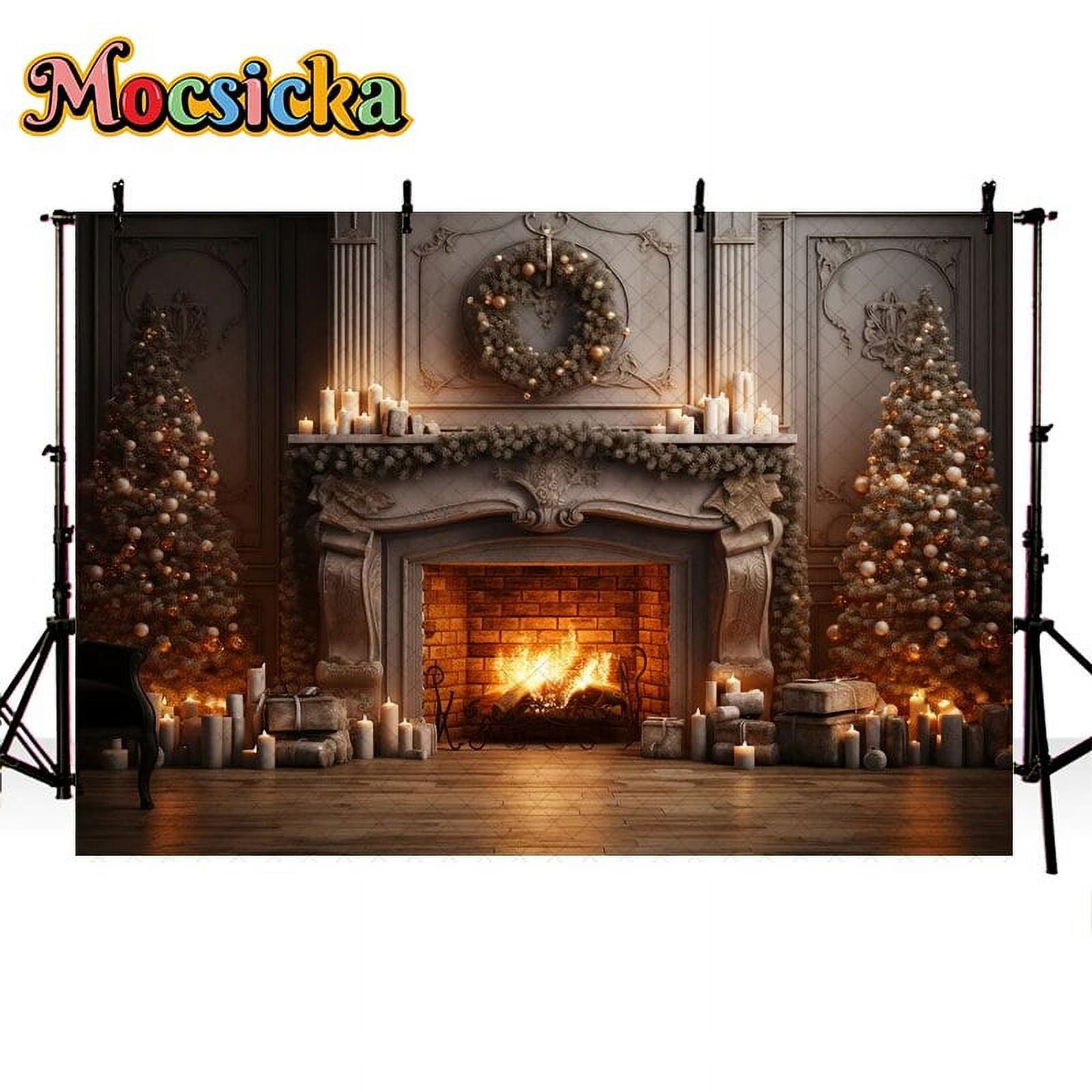 Indoor Christmas Mantel Photography Background Kids Art Portrait Photo ...
