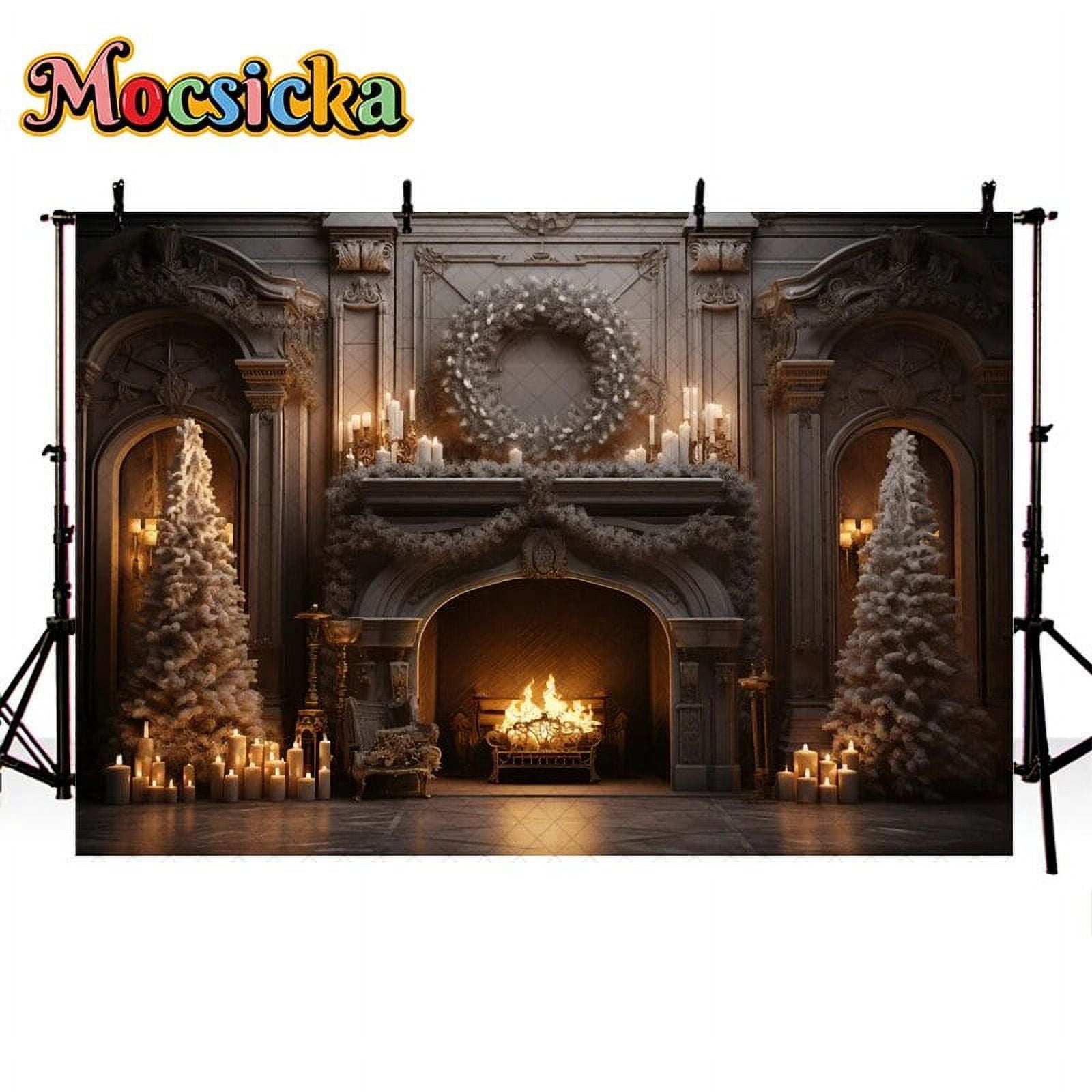Indoor Christmas Mantel Photography Background Kids Art Portrait Photo ...