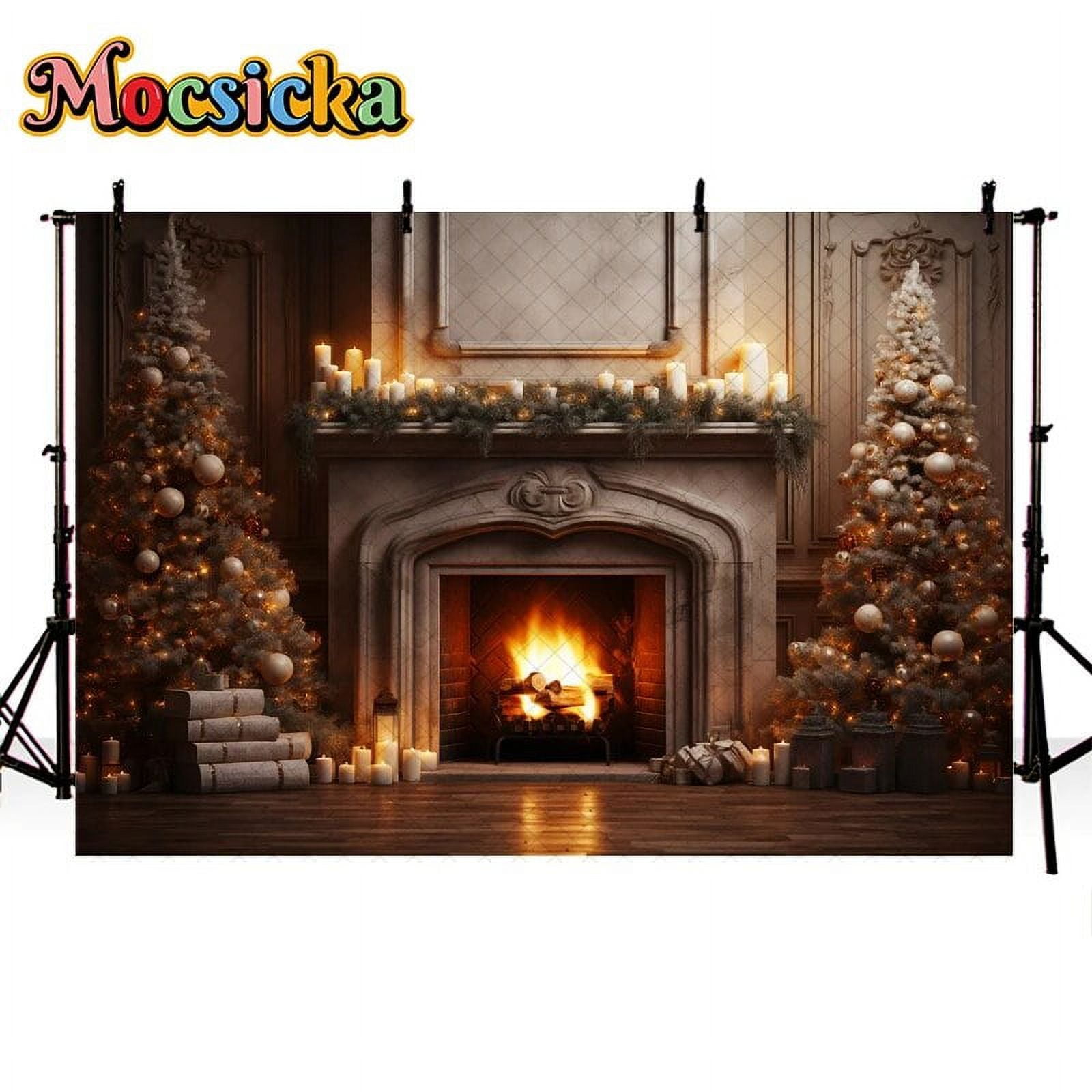 Indoor Christmas Mantel Photography Background Kids Art Portrait Photo ...