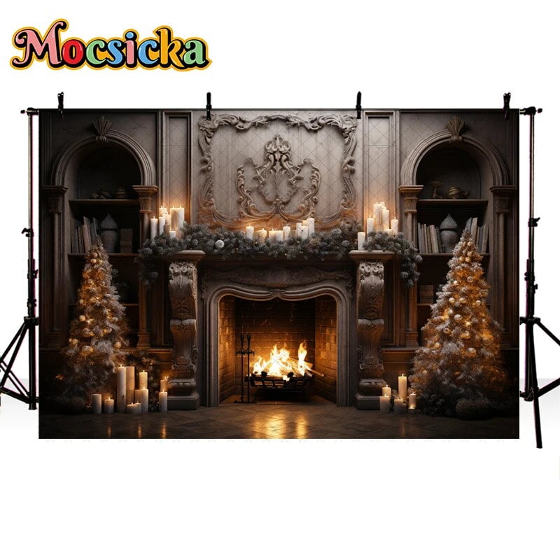 Indoor Christmas Mantel Photography Background Kids Art Portrait Photo ...