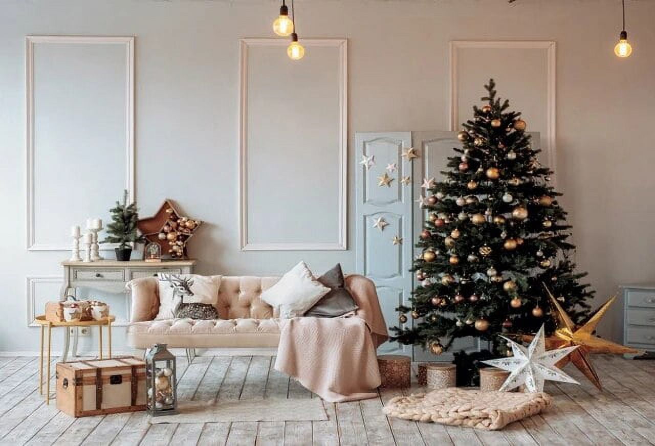 Indoor Christmas Tree Retro Wall Wooden Floor Sofa Baby Birthday ...
