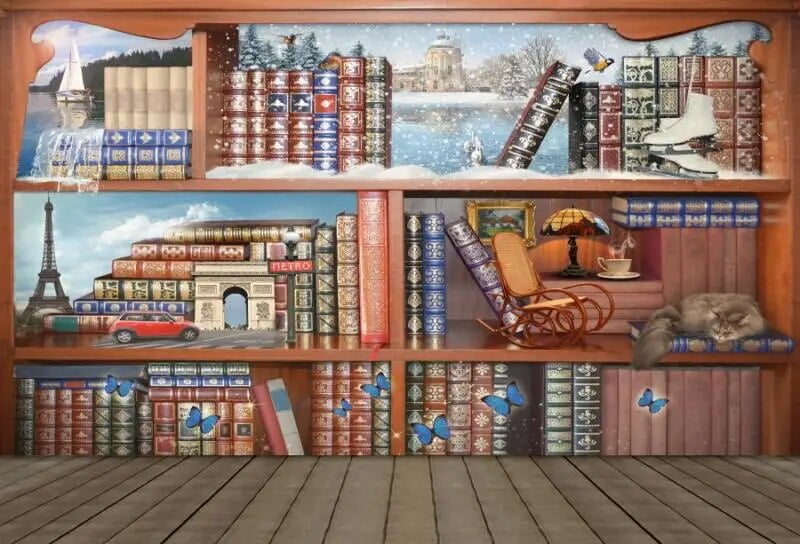 Indoor Collectibles Bookshelf Portrait Scene Photographic Backgrounds ...