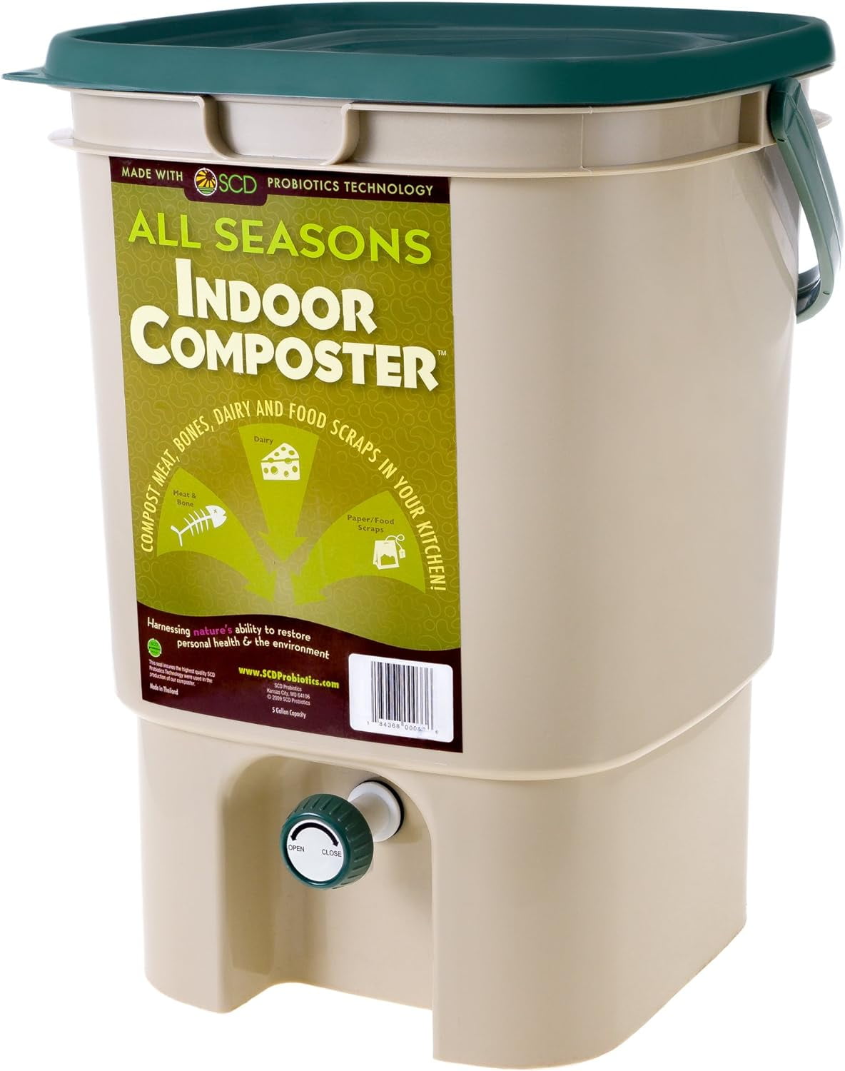 Indoor Composter Bucket – 5 Gallon, Tan Compost Bin for Kitchen ...