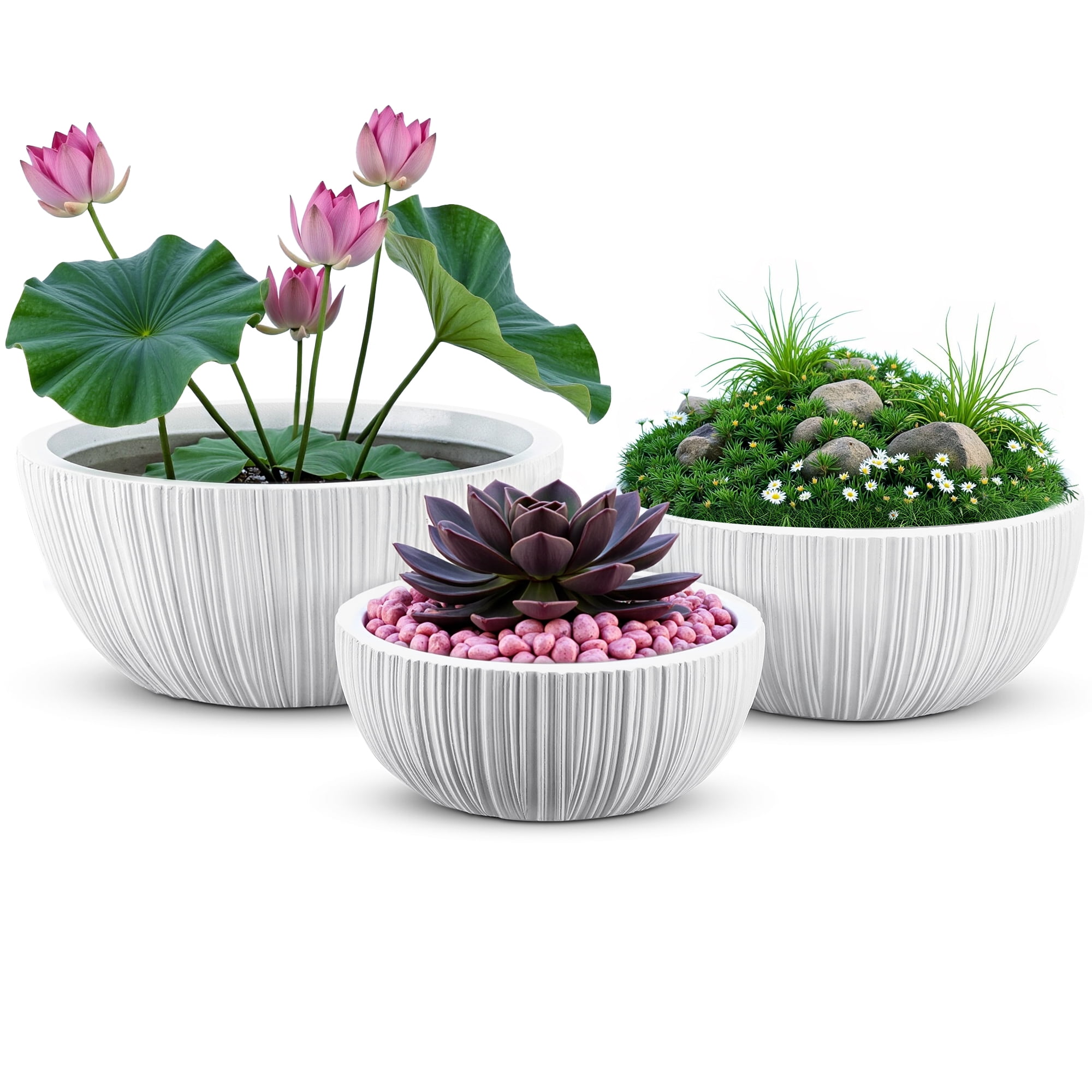 Indoor Concrete Pots Set 3PCS Outdoor Indoor Modern Planter,17" + 14.4 ...