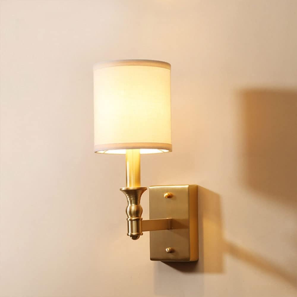Indoor Copper Wall Lights Linen Lampshade Post-Modern Fabric Wall ...