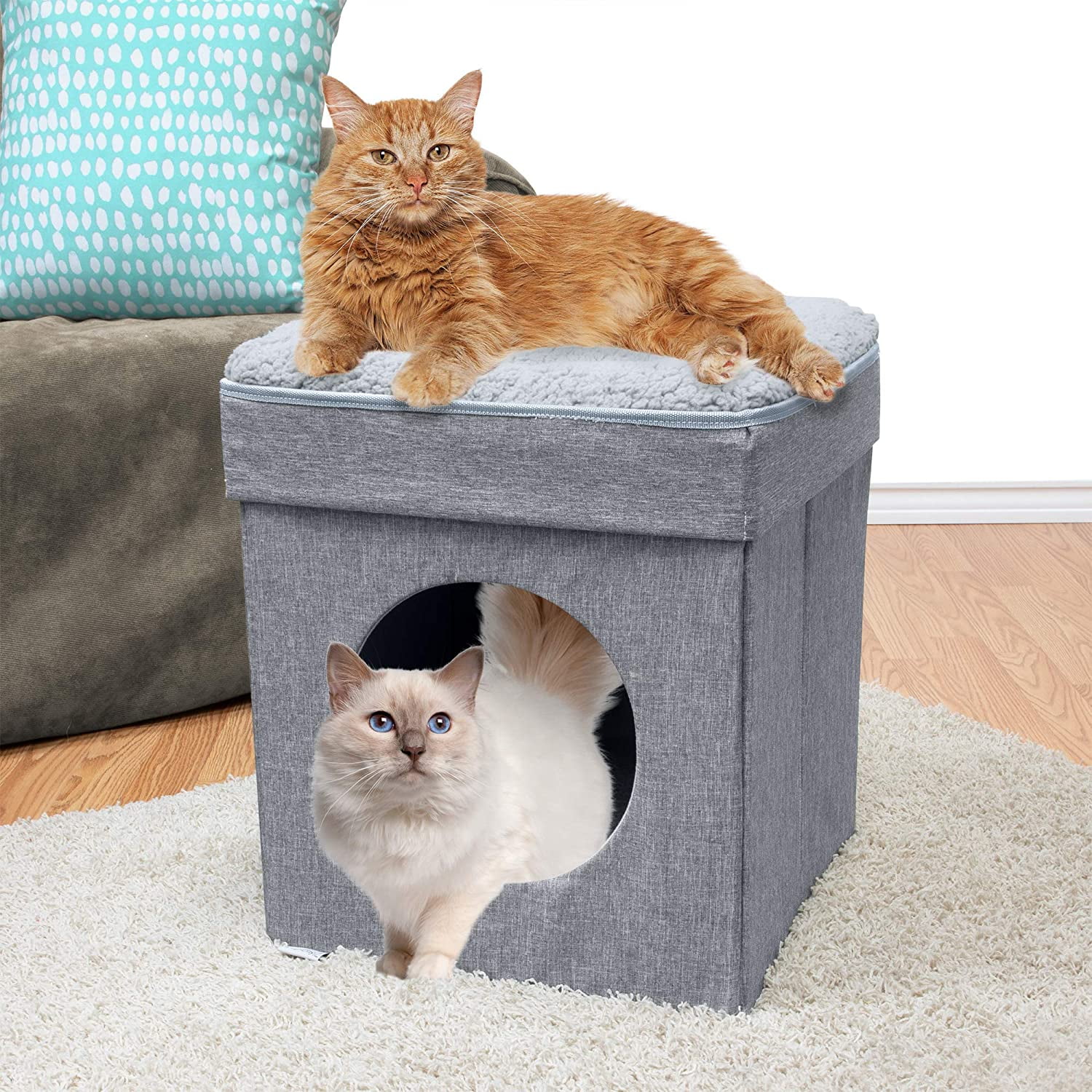 Indoor Cube Furniture, Gray Cube with Cozy Nap Pad and Stackable Design ...