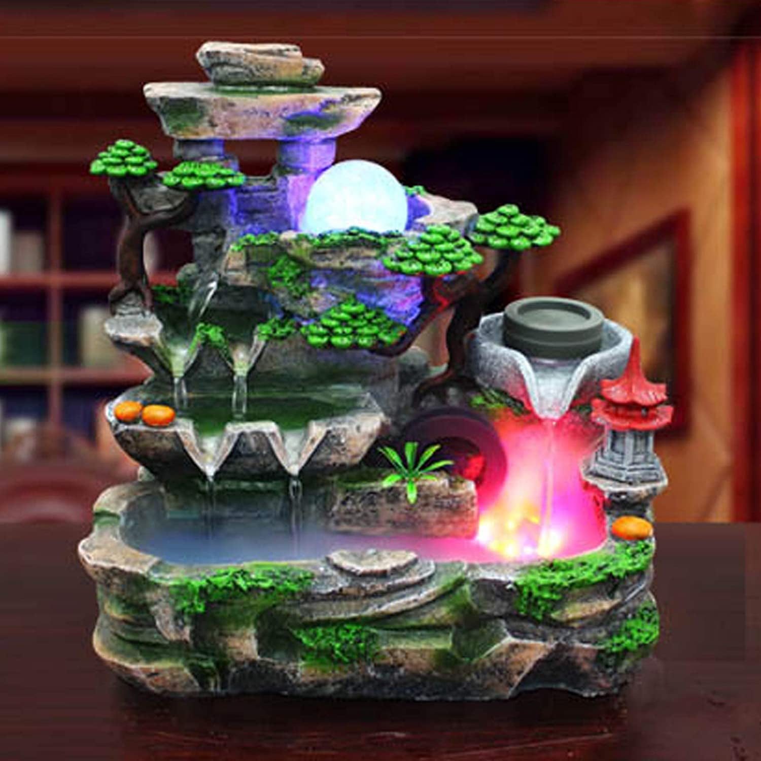 Indoor Desktop Fountains - Tabletop Waterfall Fountain with LED Lights ...
