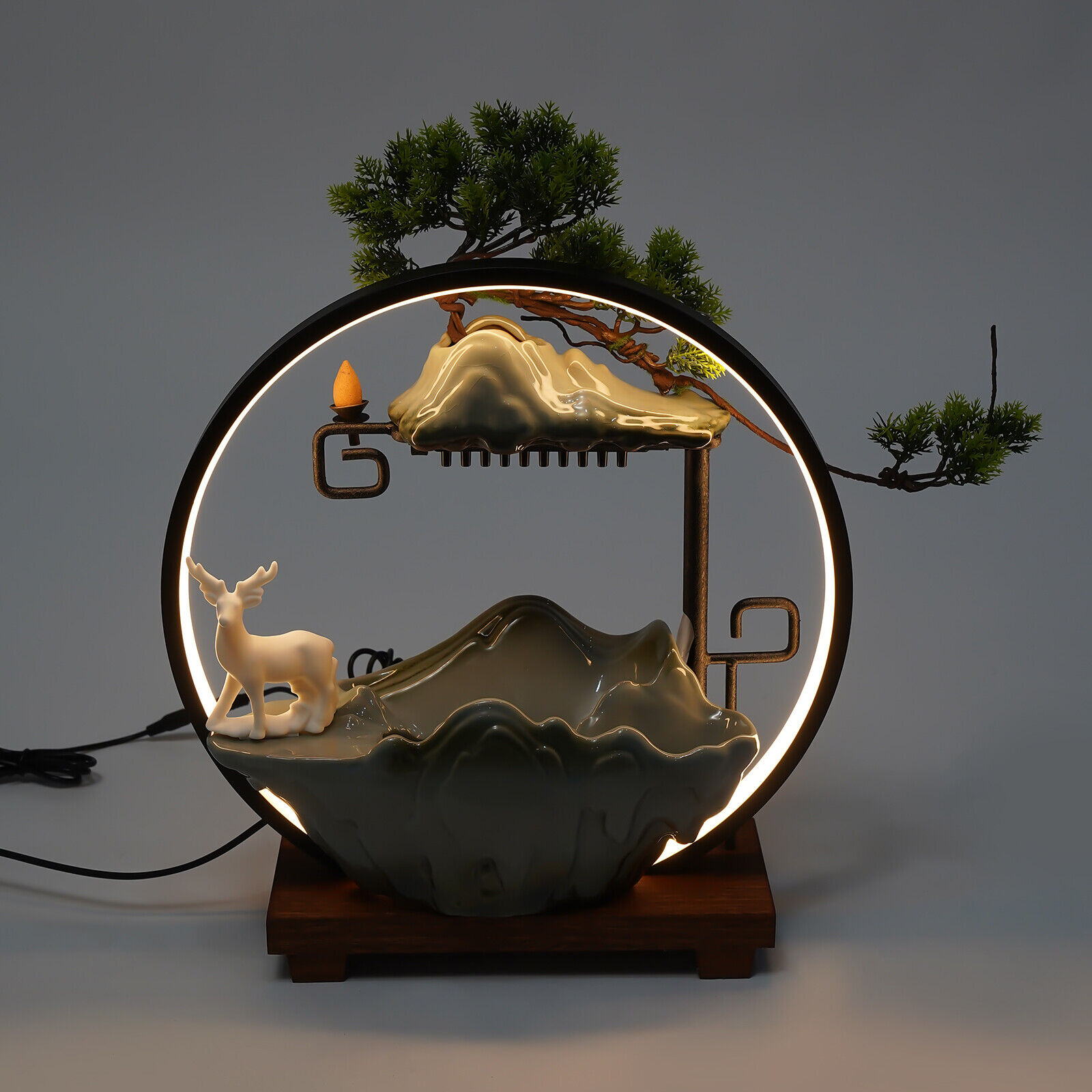 Indoor Desktop Water Fountain Waterfall with Atomizer & LED Table Decor ...