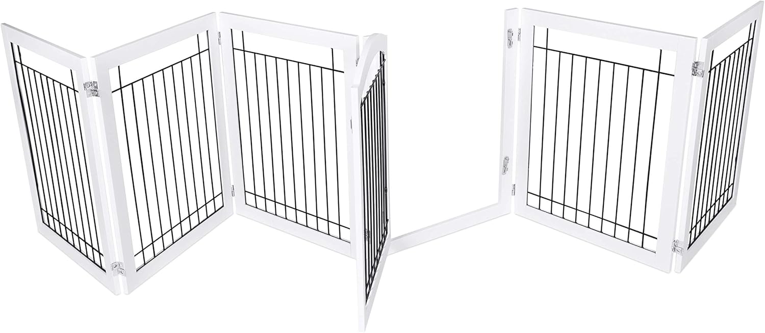 Indoor Dog Gate with Door - 6 Panel - 30 Inch Tall - Enclosure Kennel ...