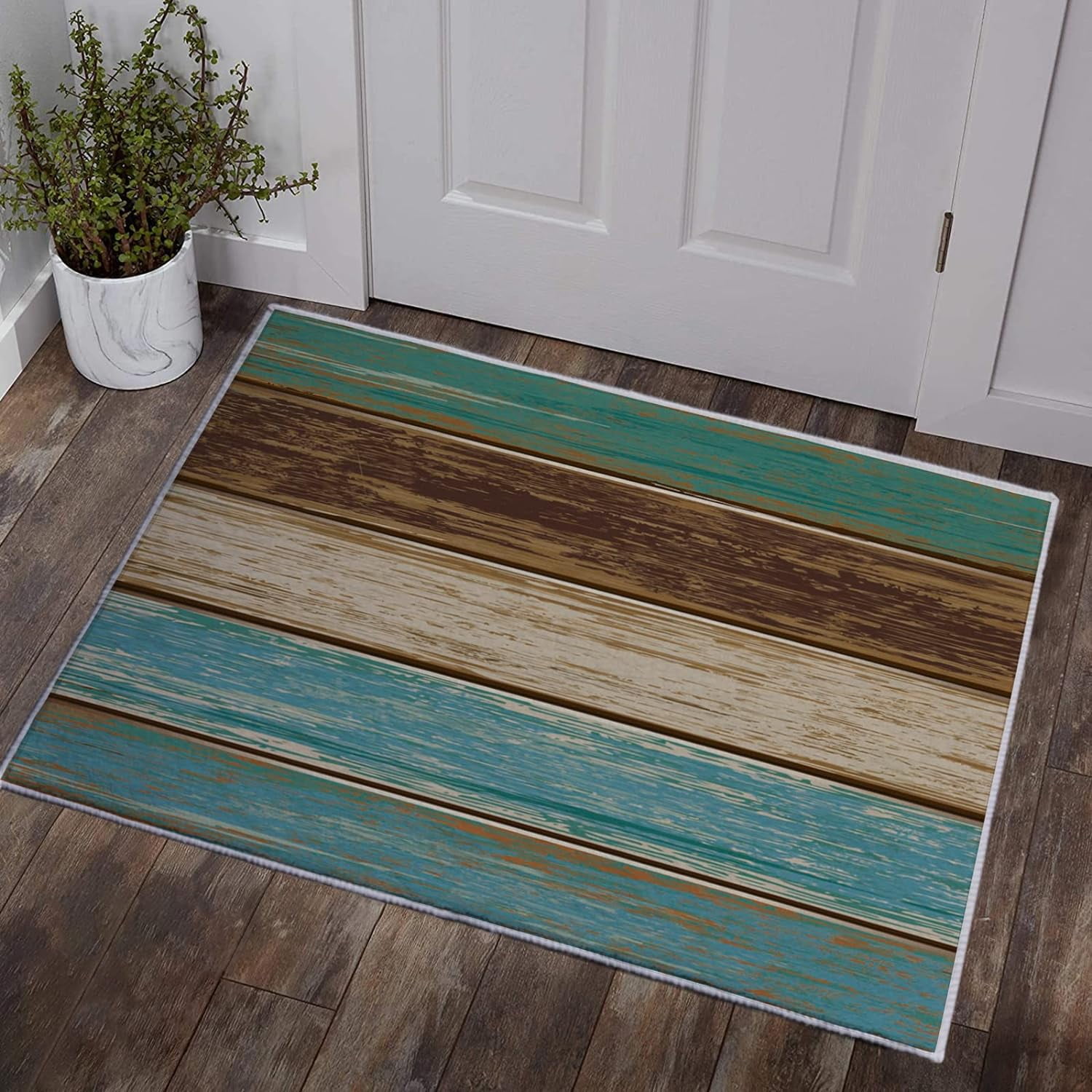 Indoor Door Mat, Absorbent Non Slip Rubber Washable Doormat, Teal ...
