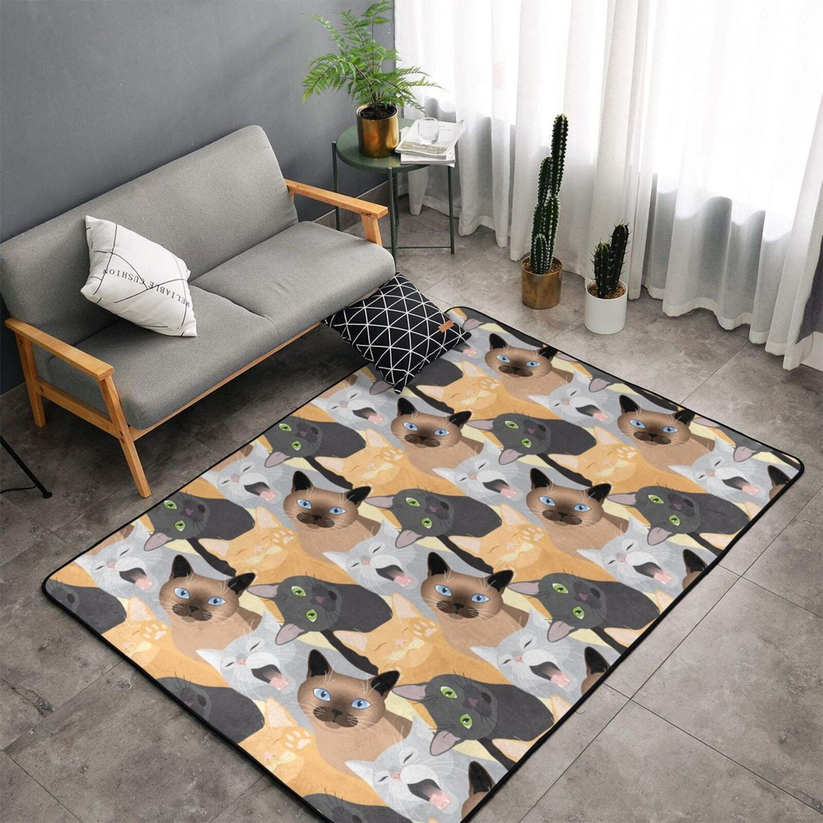 Indoor Door Mat, Black red Siamese gray cats Bedroom Rug & Carpets ...