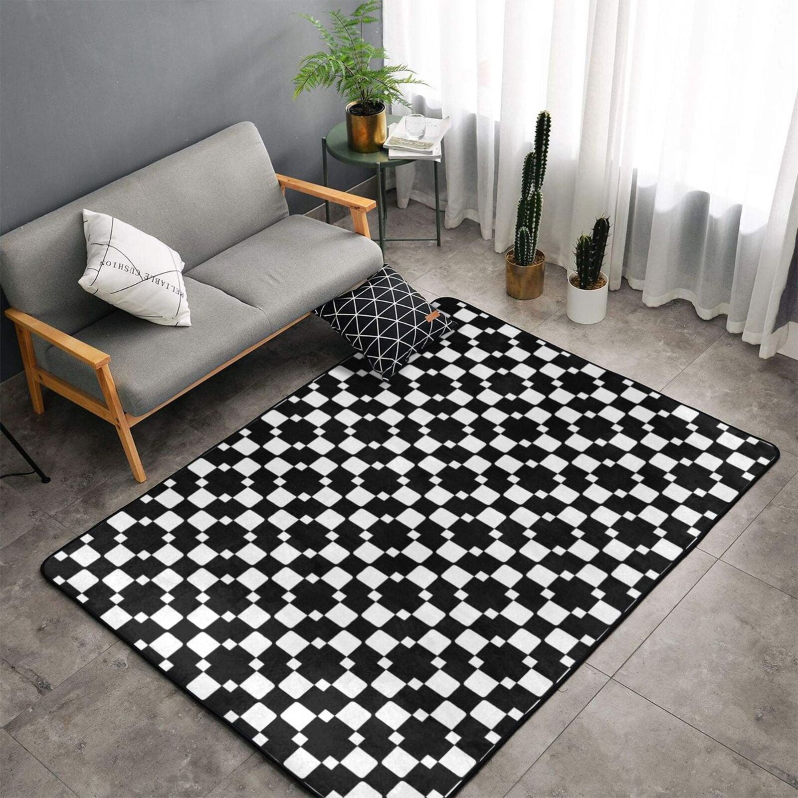 Indoor Door Mat, Black and white checkered Bedroom Rug & Carpets ...