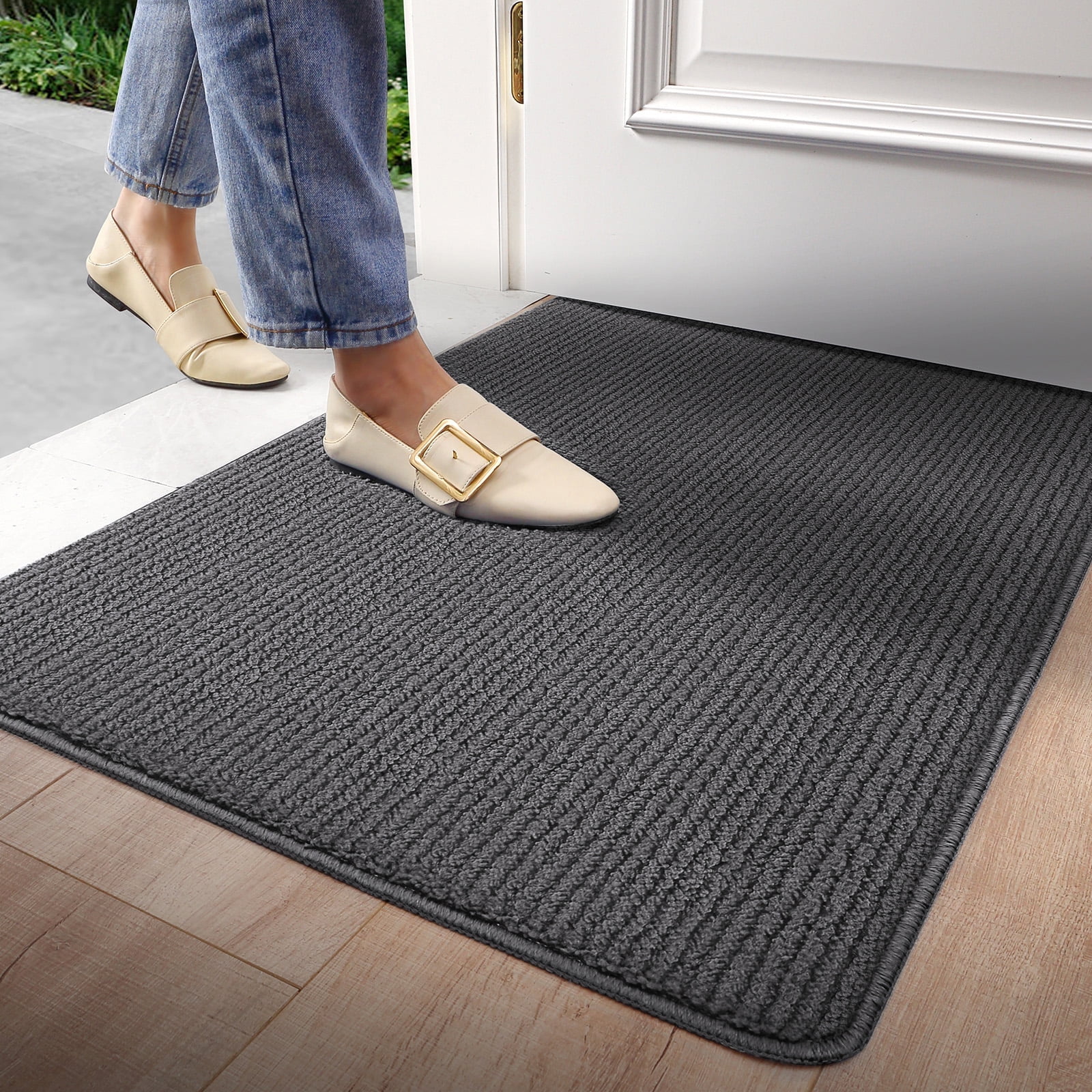 "Dark Gray Indoor Entryway Doormat, Non-Slip, Absorbent, Low Profile ...
