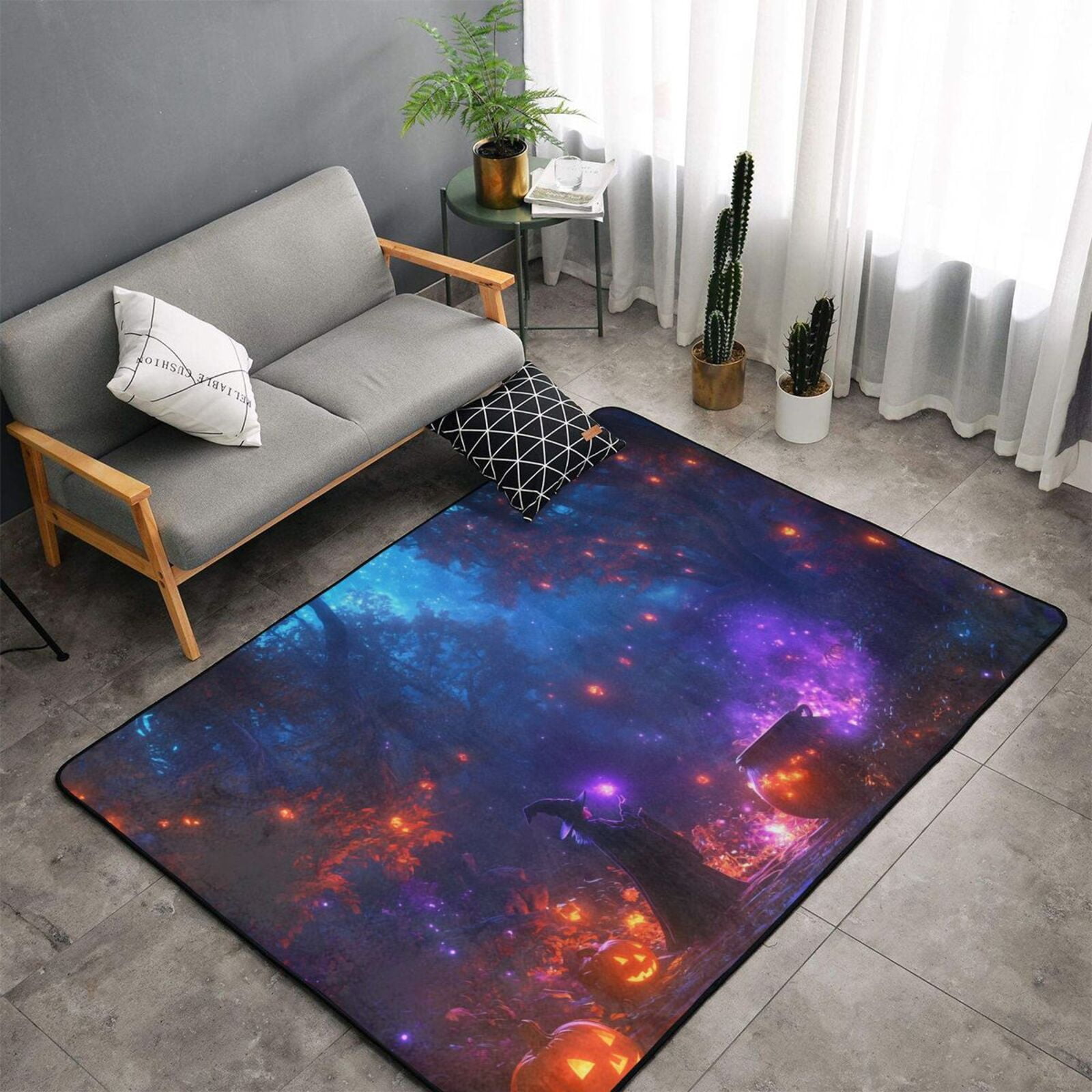 Indoor Door Mat, Halloween Colorful Forest Witch Bedroom Rug & Carpets ...