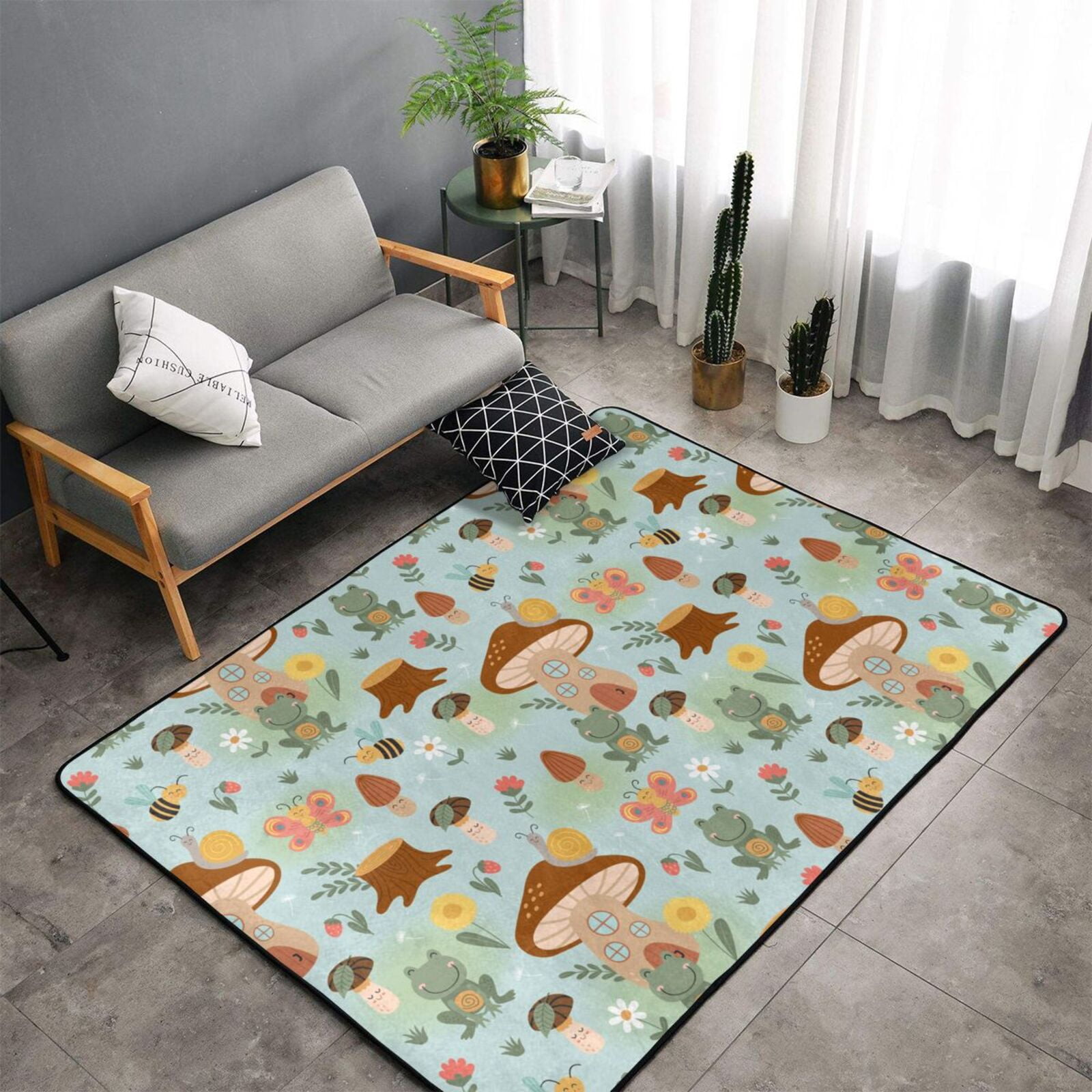 Indoor Door Mat, Mushroom House Insect Frog Bedroom Rug & Carpets ...