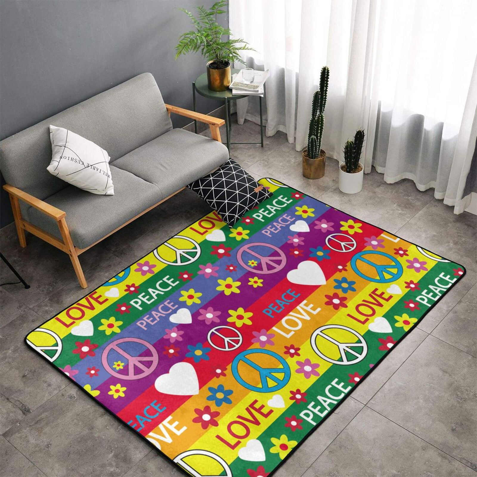 Indoor Door Mat, Rainbow peace sign cute Bedroom Rug & Carpets Entryway ...