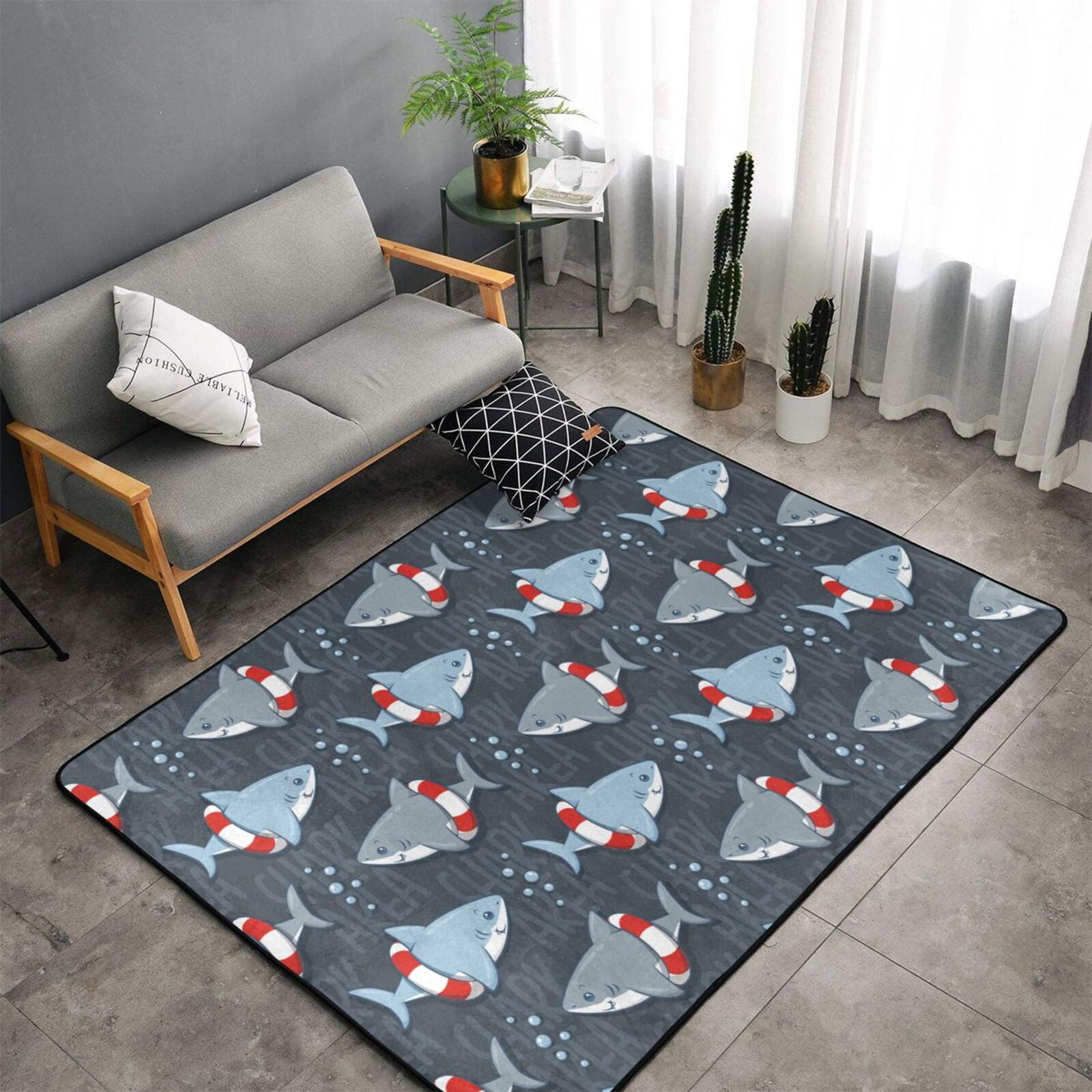 Indoor Door Mat, Shark Wearing Swim Ring Bedroom Rug & Carpets Entryway ...