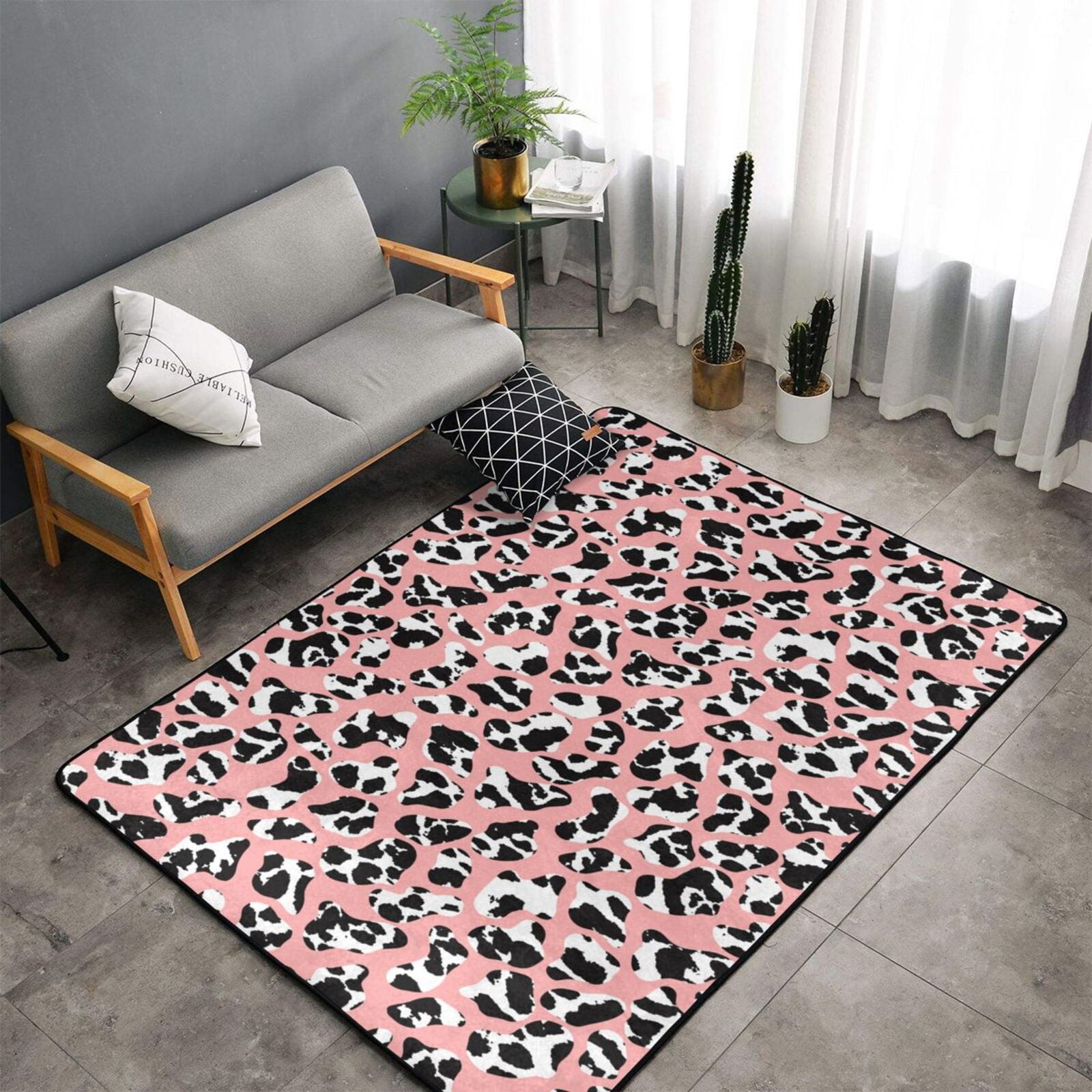 Indoor Door Mat, cute cow Leopard print pink Bedroom Rug & Carpets ...