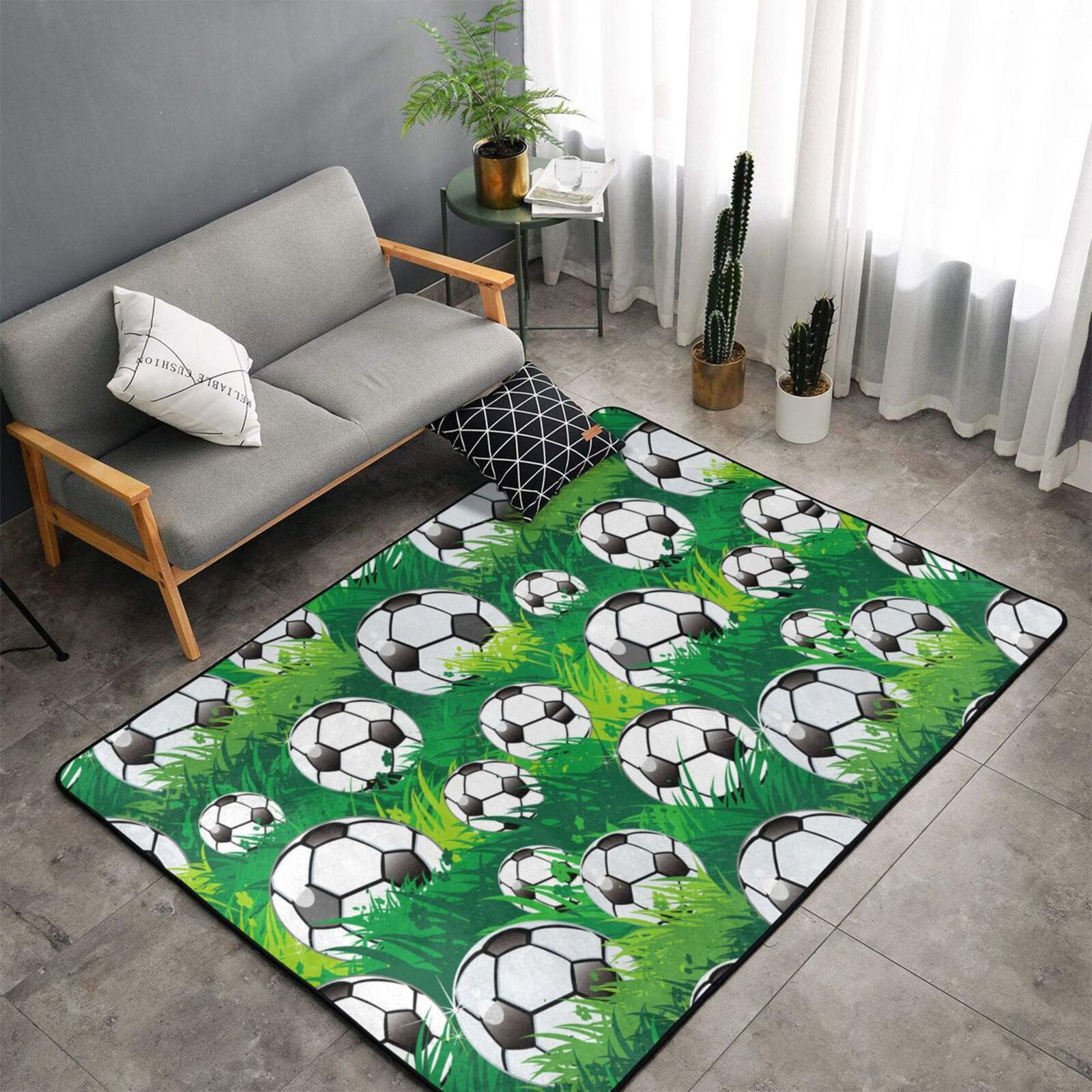 Indoor Door Mat, soccer Football ball green grass Bedroom Rug & Carpets ...